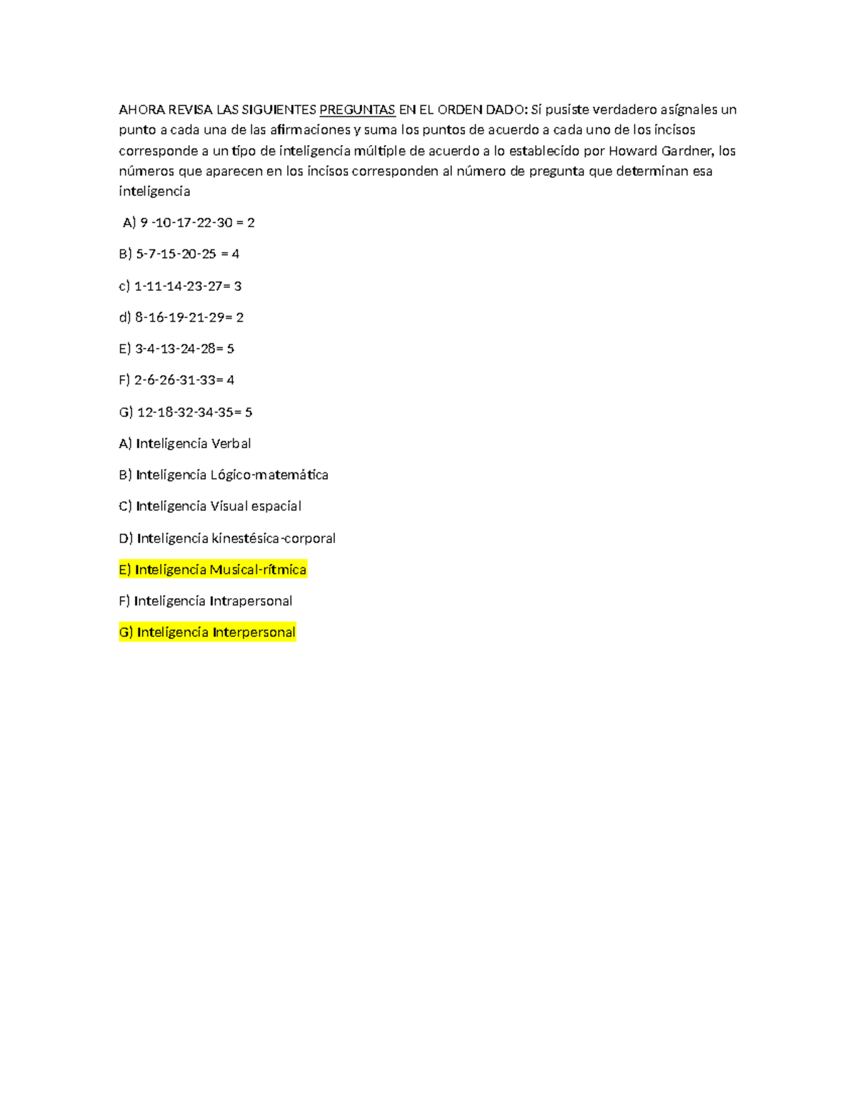 Test - Tipos de inteligencias múltiples de acuerdo a lo establecido por ...