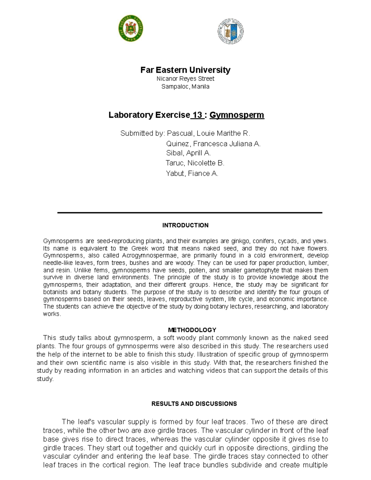Lab report 13 group 6 - Far Eastern University Nicanor Reyes Street ...