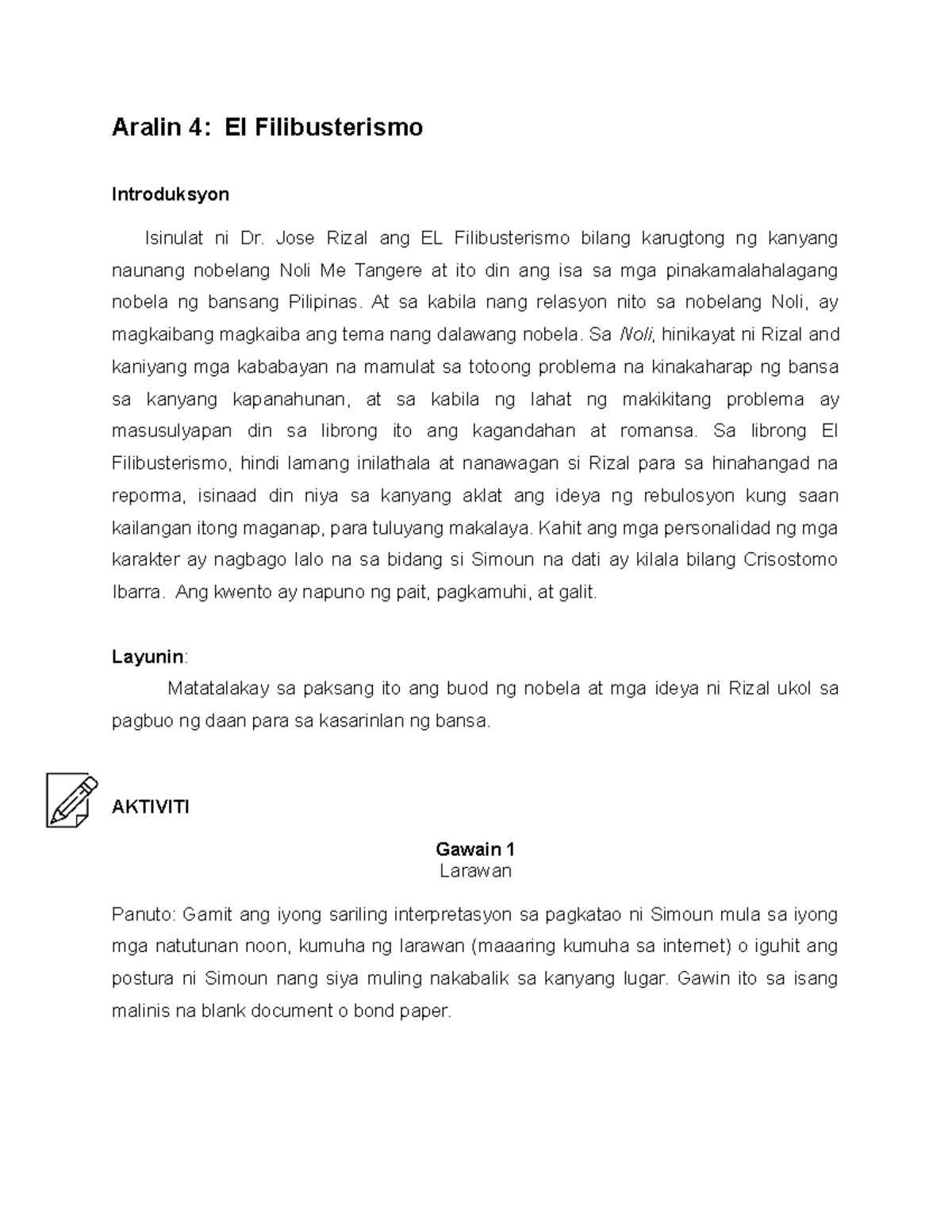 M2-Aralin-4 - acsda - Aralin 4: El Filibusterismo Introduksyon Isinulat ni Dr. Jose Rizal ang EL ...