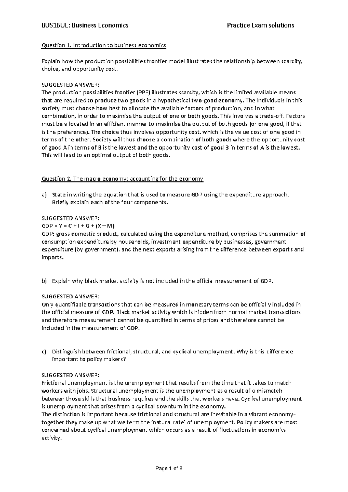 Practice exam, answers - BUS1BUE: Business Economics Practice Exam ...