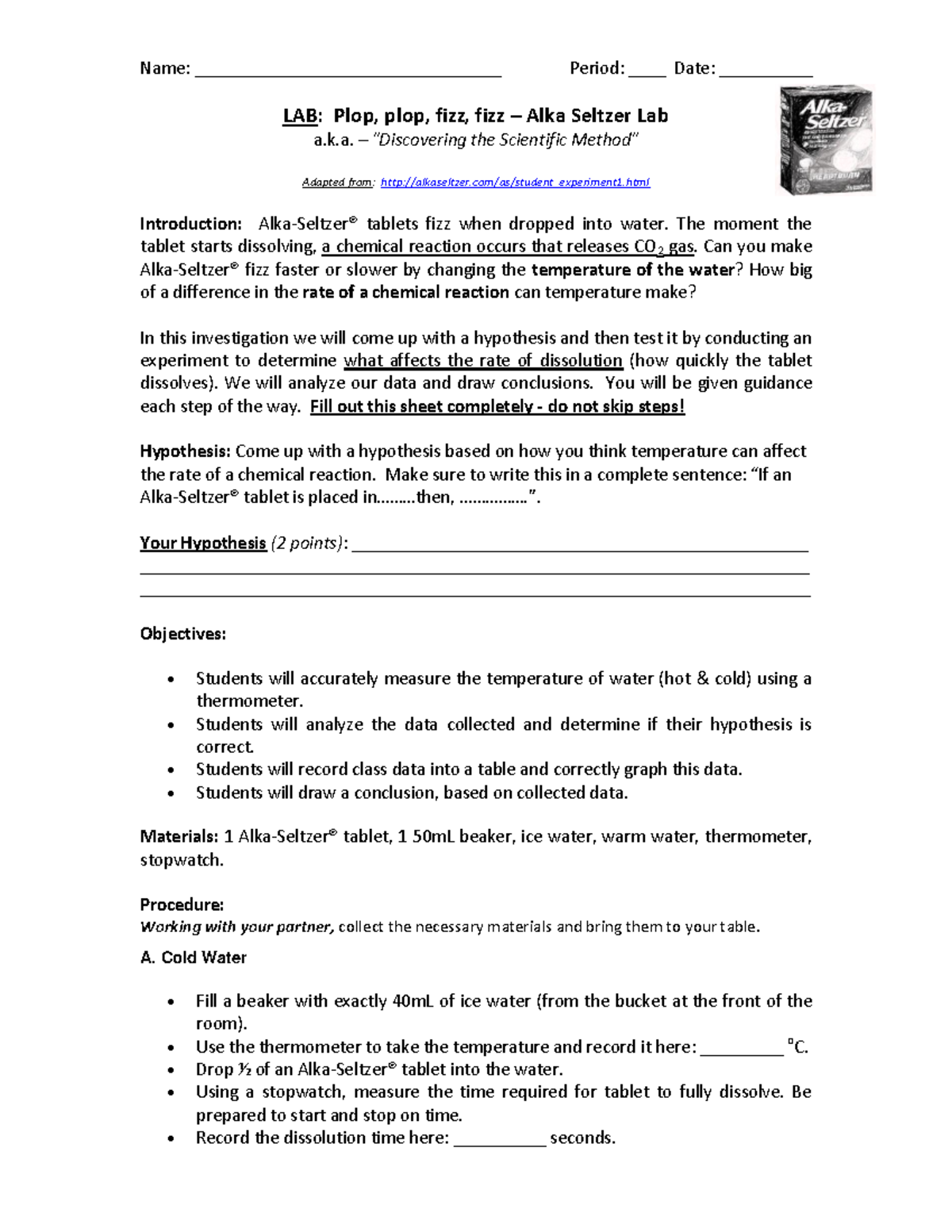 Alkaseltzer lab - Lab - LAB: Plop, plop, fizz, fizz – Alka Seltzer Lab ...