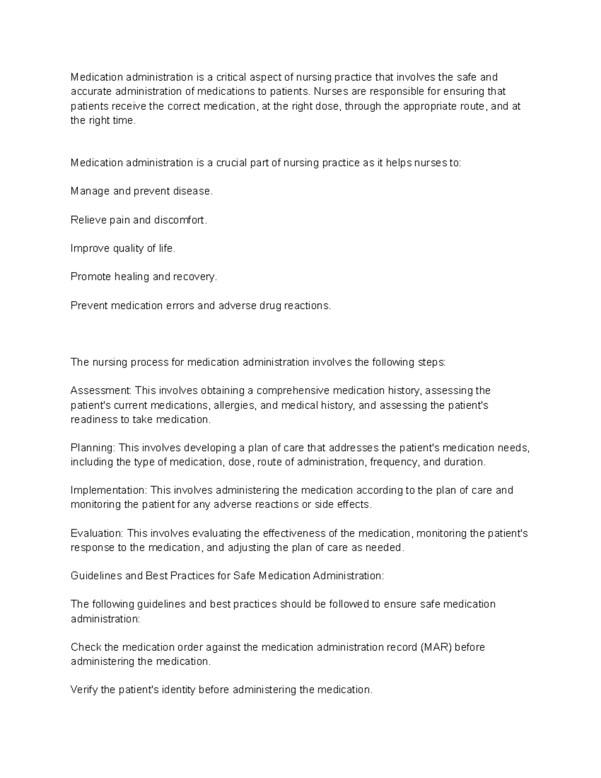 Medication Administration Notes - Medication administration is a ...