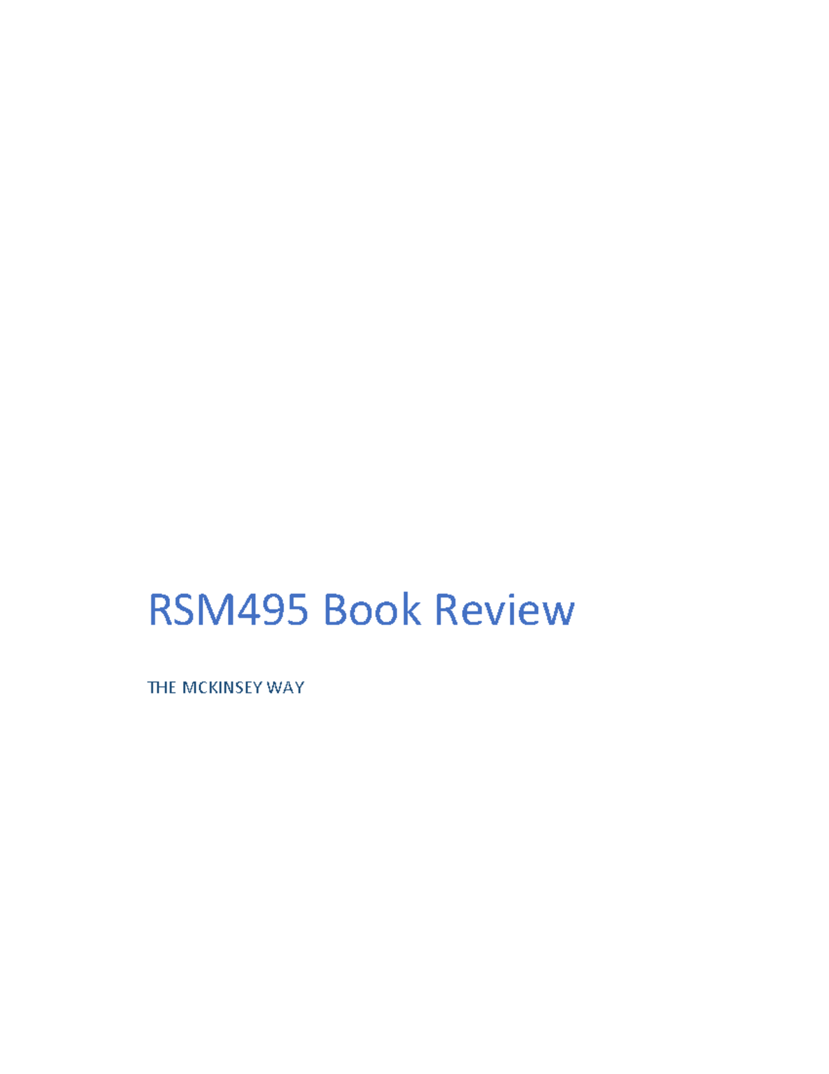 Consulting Class - Book Review - E.g. 1 - 202X RSM495 Book Review THE ...