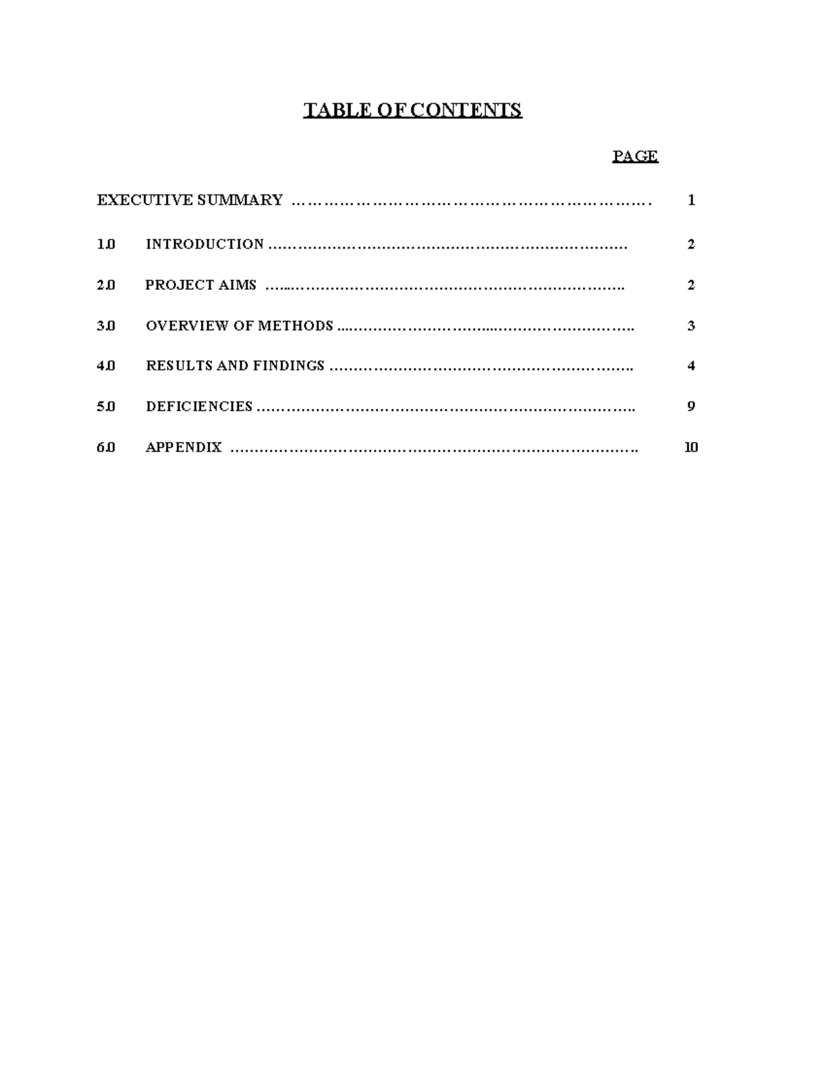 MARK2052 Report - TABLE OF CONTENTS PAGE EXECUTIVE SUMMARY ...