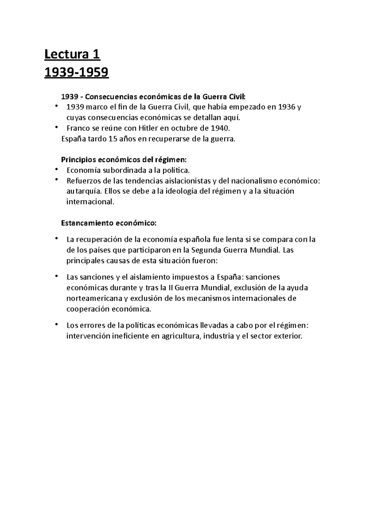 Lectura 1- 1939 - These lecture notes introduce Spain during Franco ...