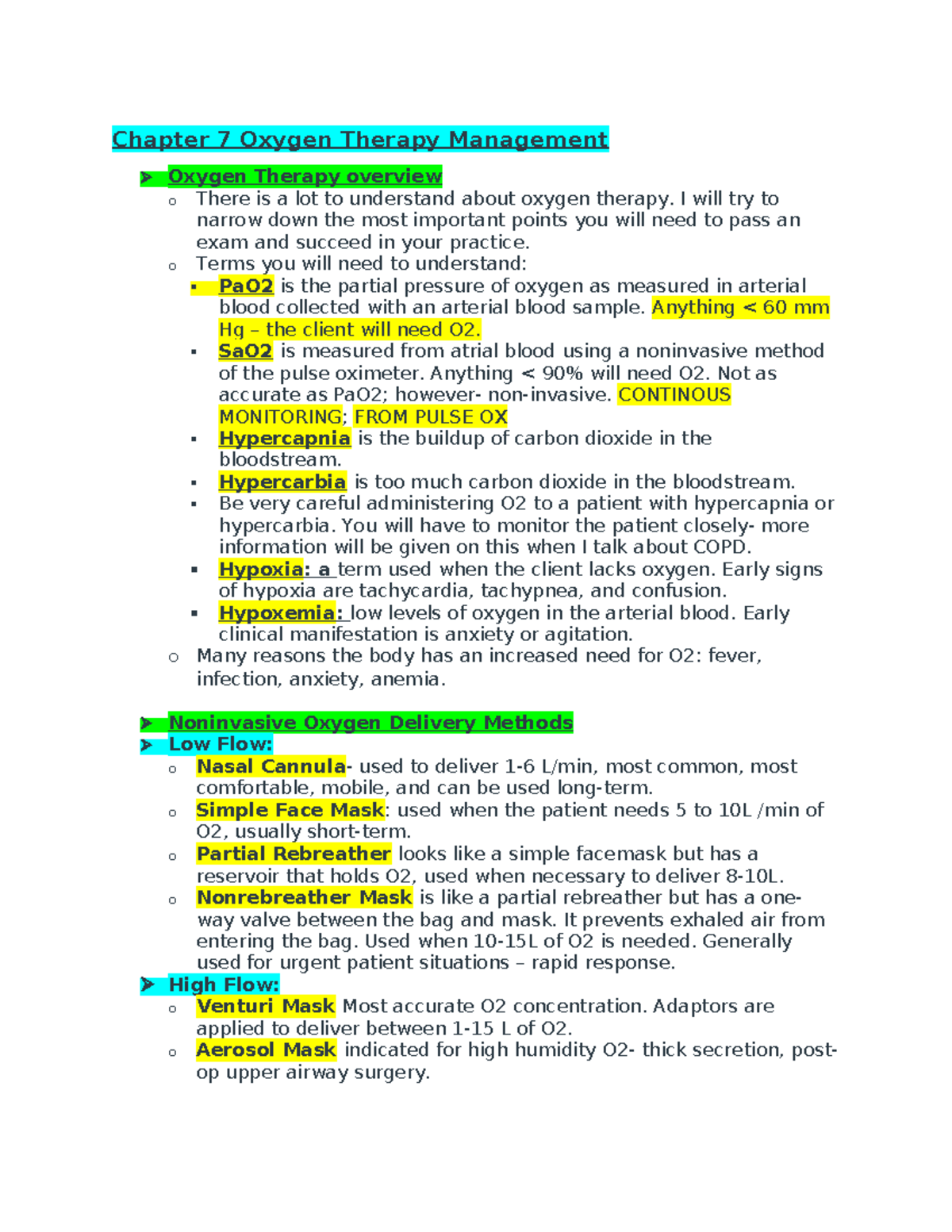 Module 5 Respiratoy 1 of 3 guided notes-1 - Chapter 7 Oxygen Therapy ...