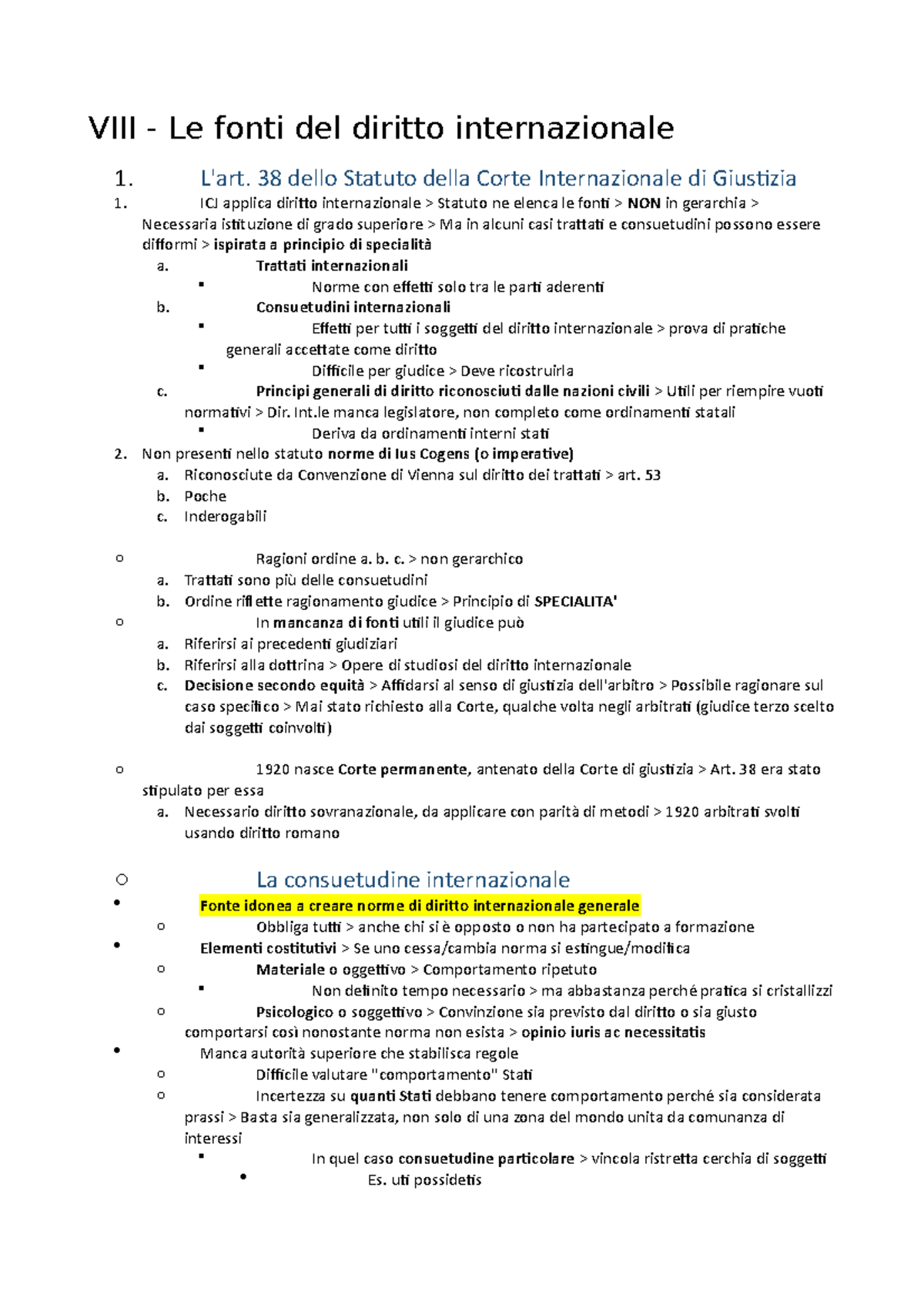 Cap VIII Ronzitti - VIII - Le fonti del diritto internazionale 1. L'art ...