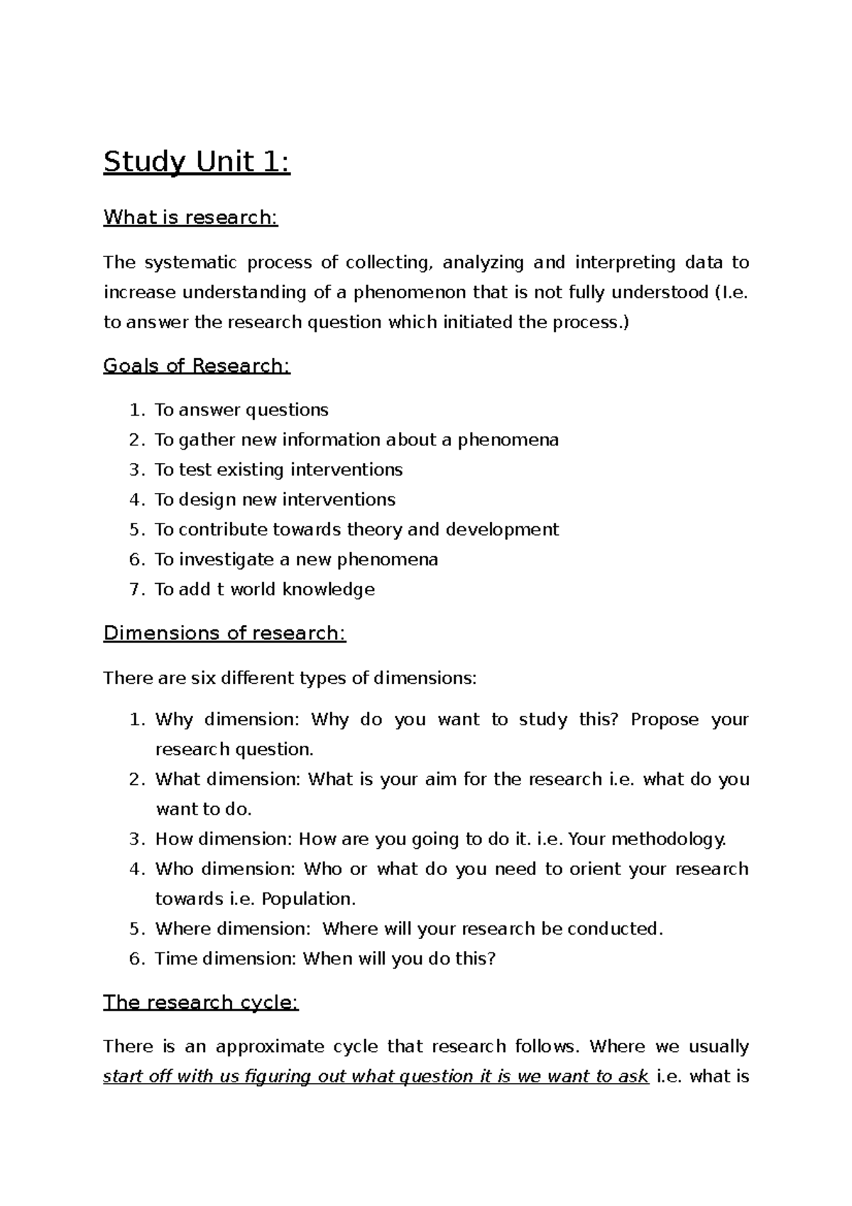 Su 1 - RESEARCH - Study Unit 1: What is research: The systematic ...