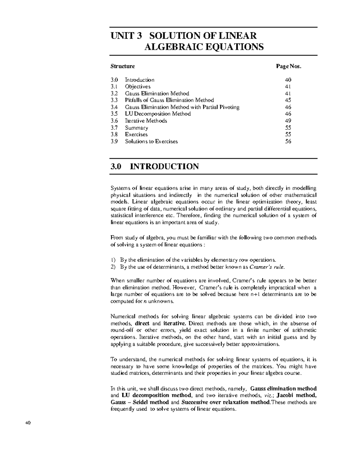 Block-1 MCSE-004 Unit-1 - ####### Numerical ####### Computing -I UNIT 3 SOLUTION OF LINEAR ...