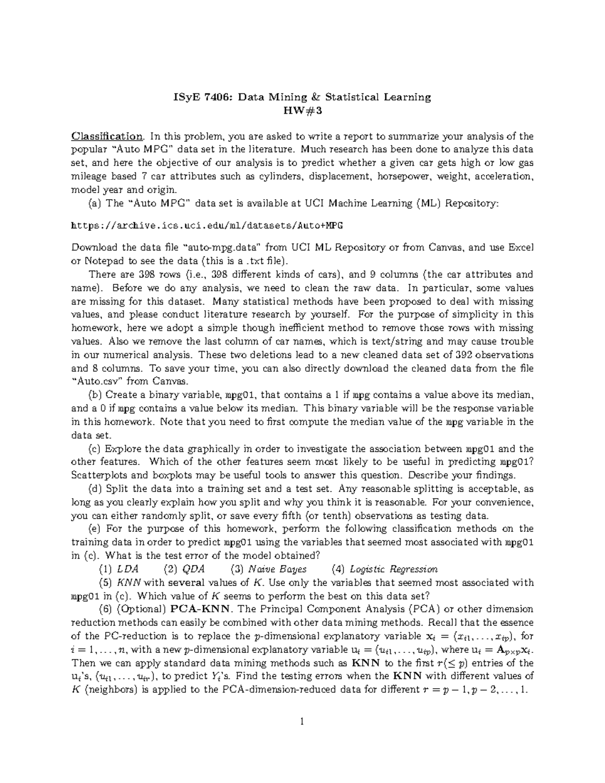 7406HW03 - homework 3 - ISyE 7406: Data Mining & Statistical Learning HW# Classification. In ...