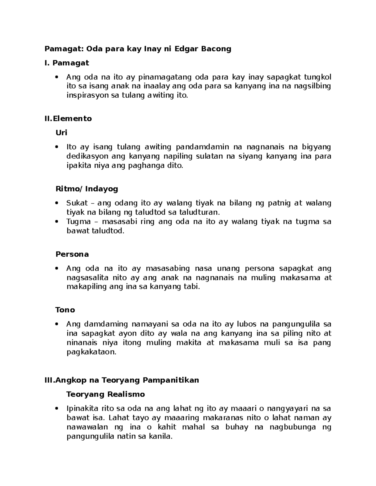 Oda para kay Inay - Kontekswalisadong Komunikasyonn sa Filipino Lecture ...