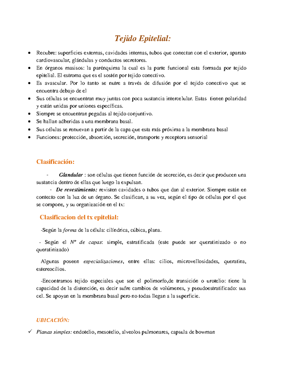 Histologia Resumo - Warning: TT: undefined function: 32 Tejido Epitelial: Recubre: superficies ...