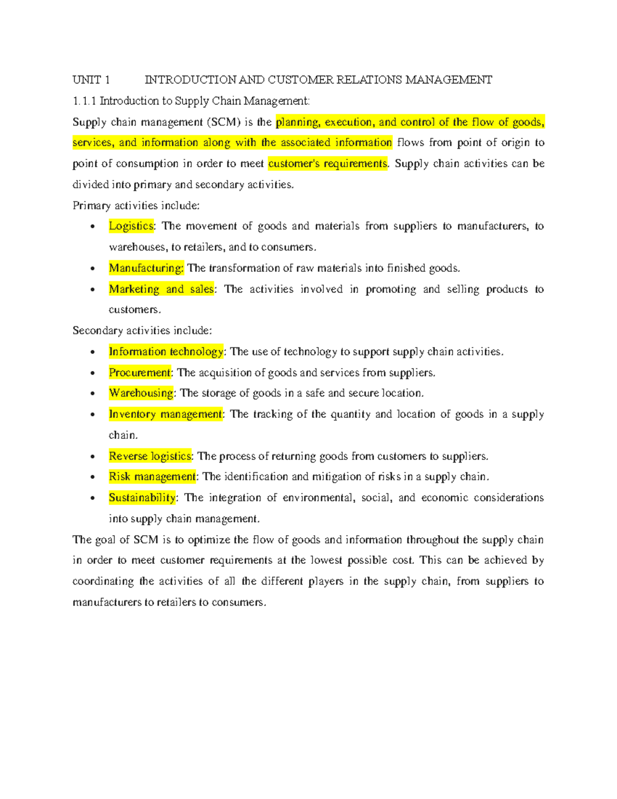 LSCM Notes - logistics and supply chain materials for unit 1 in ...