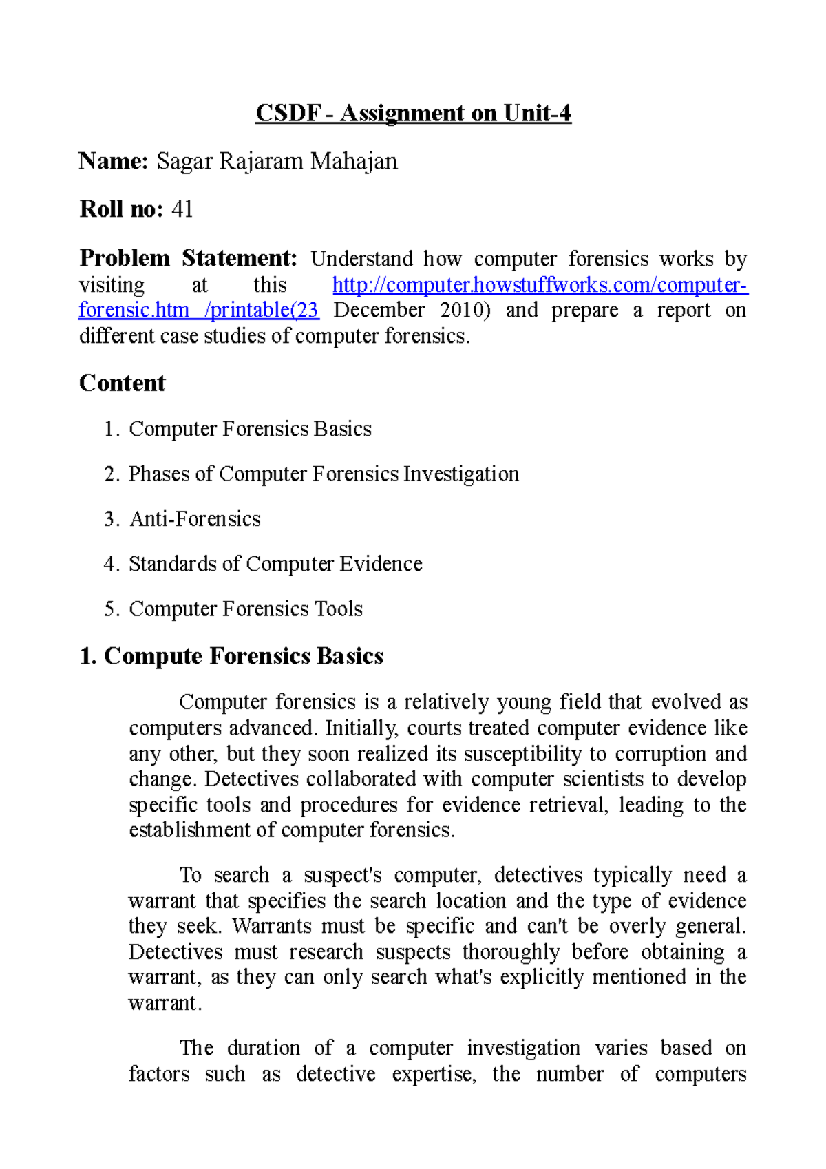 CSDF - Assignment on Unit-4 - CSDF - Assignment on Unit- Name: Sagar Rajaram Mahajan Roll no: 41 ...