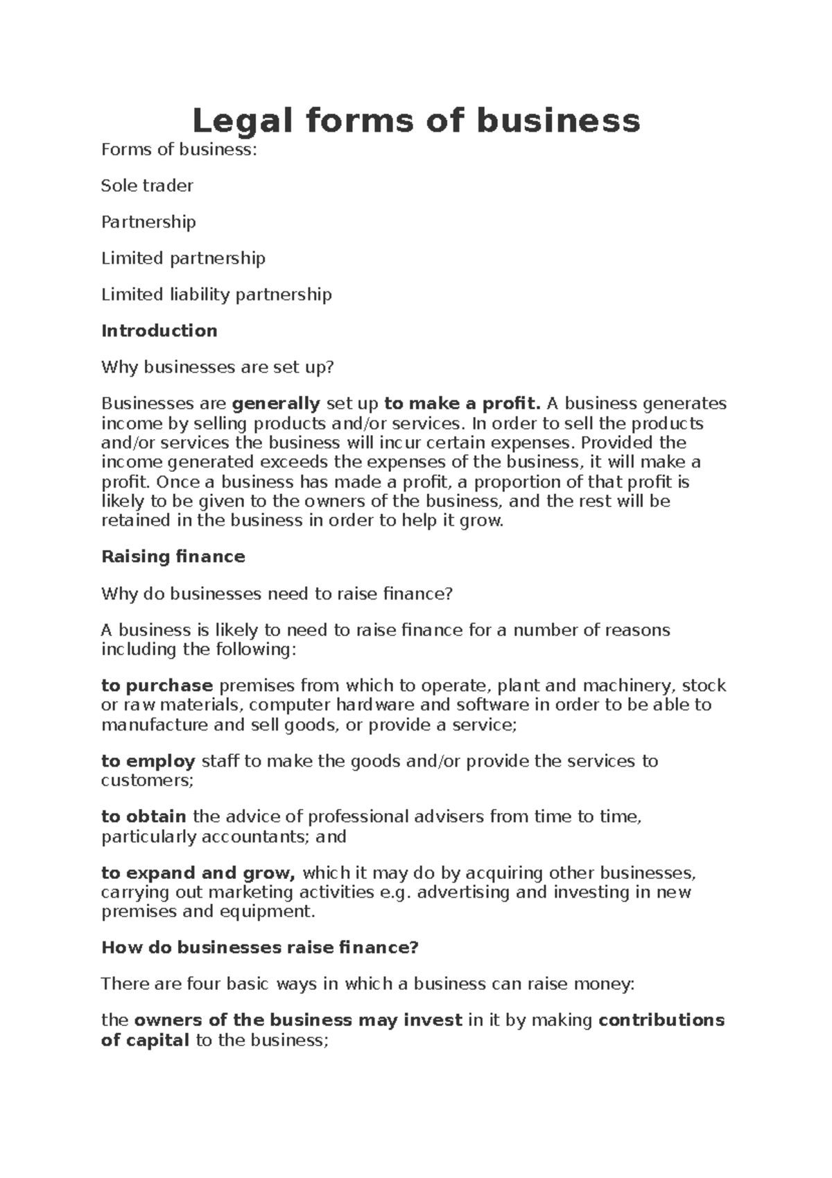 Different business models and intro to companies - Legal forms of ...