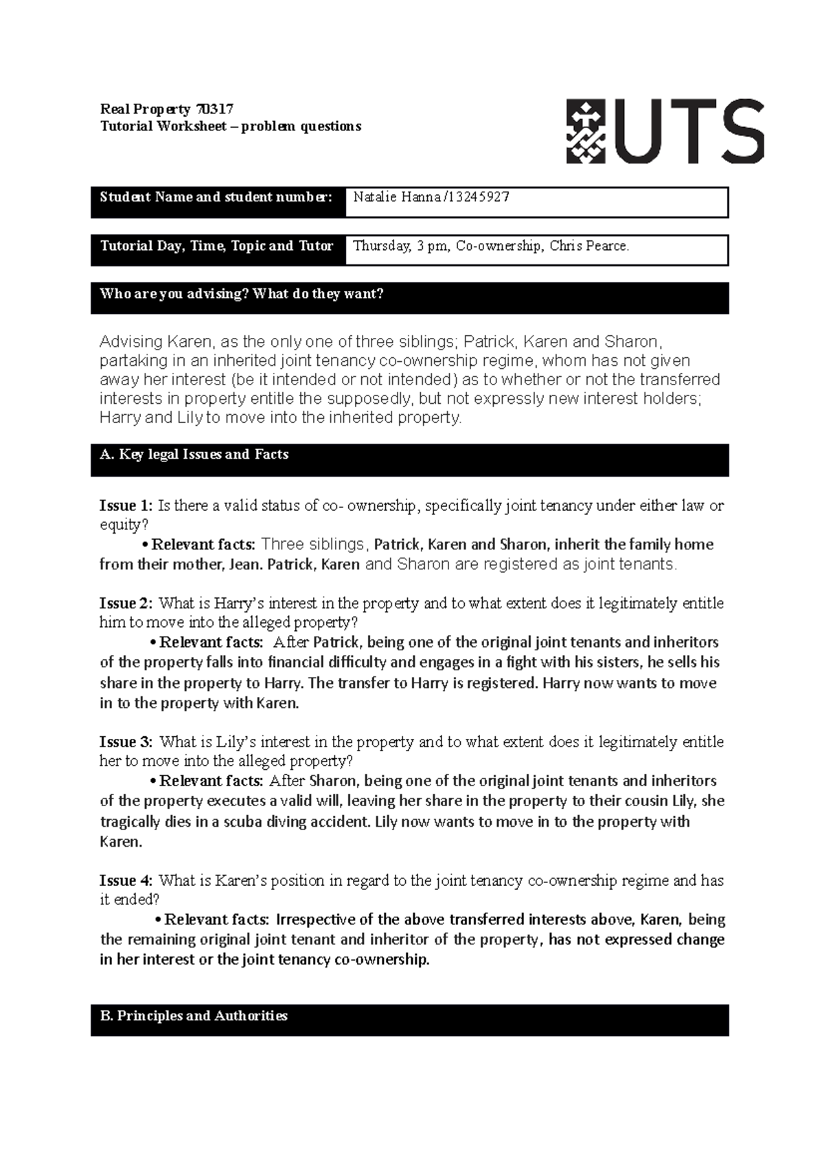 Tute prep 2 - Response to problem question and brief on topic - Real ...