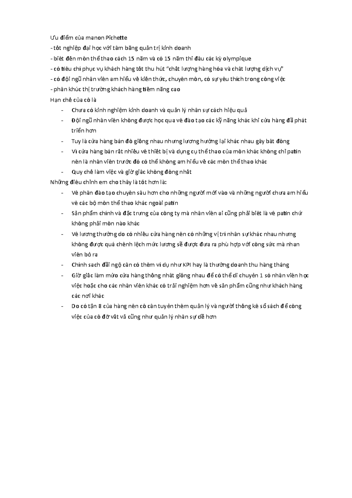 Ưu điểm của manon Pichette - quản trị rủi ro - Studocu