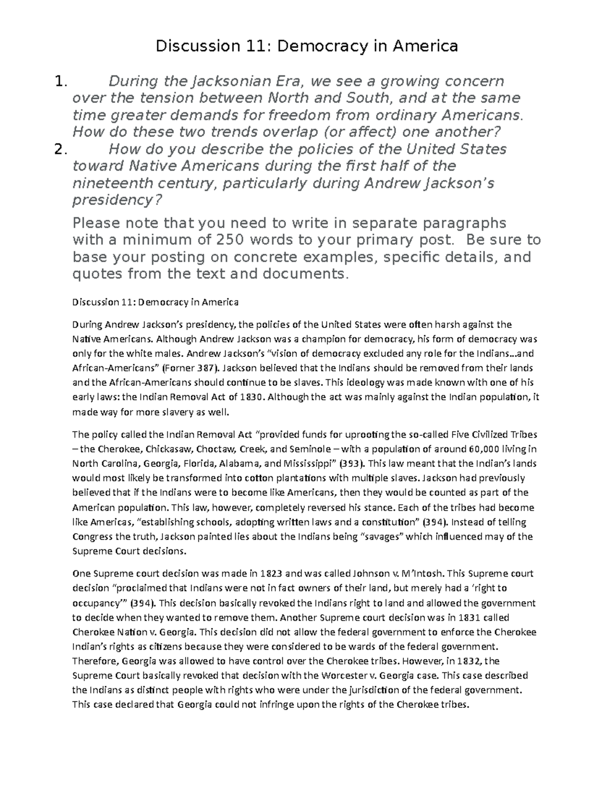 Discussion 11 Democacy in America - Discussion 11: Democracy in America ...