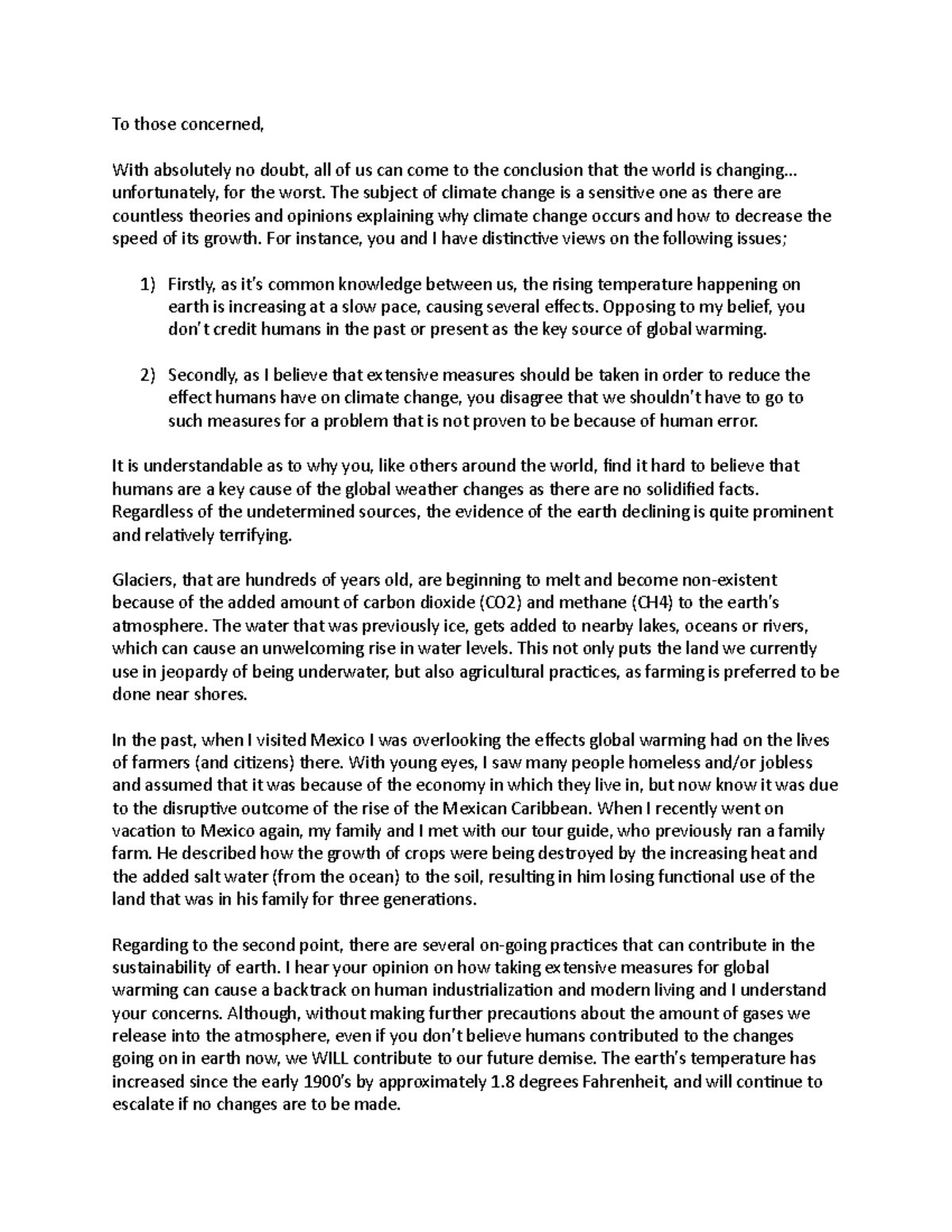AN100 Letter of Climate Change - To those concerned, With absolutely no ...