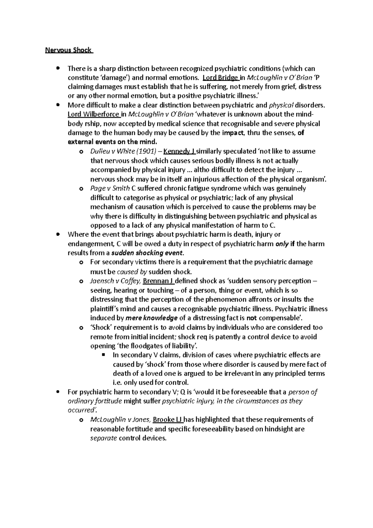 Nervous Shock - week 2 - Nervous Shock There is a sharp distinction ...