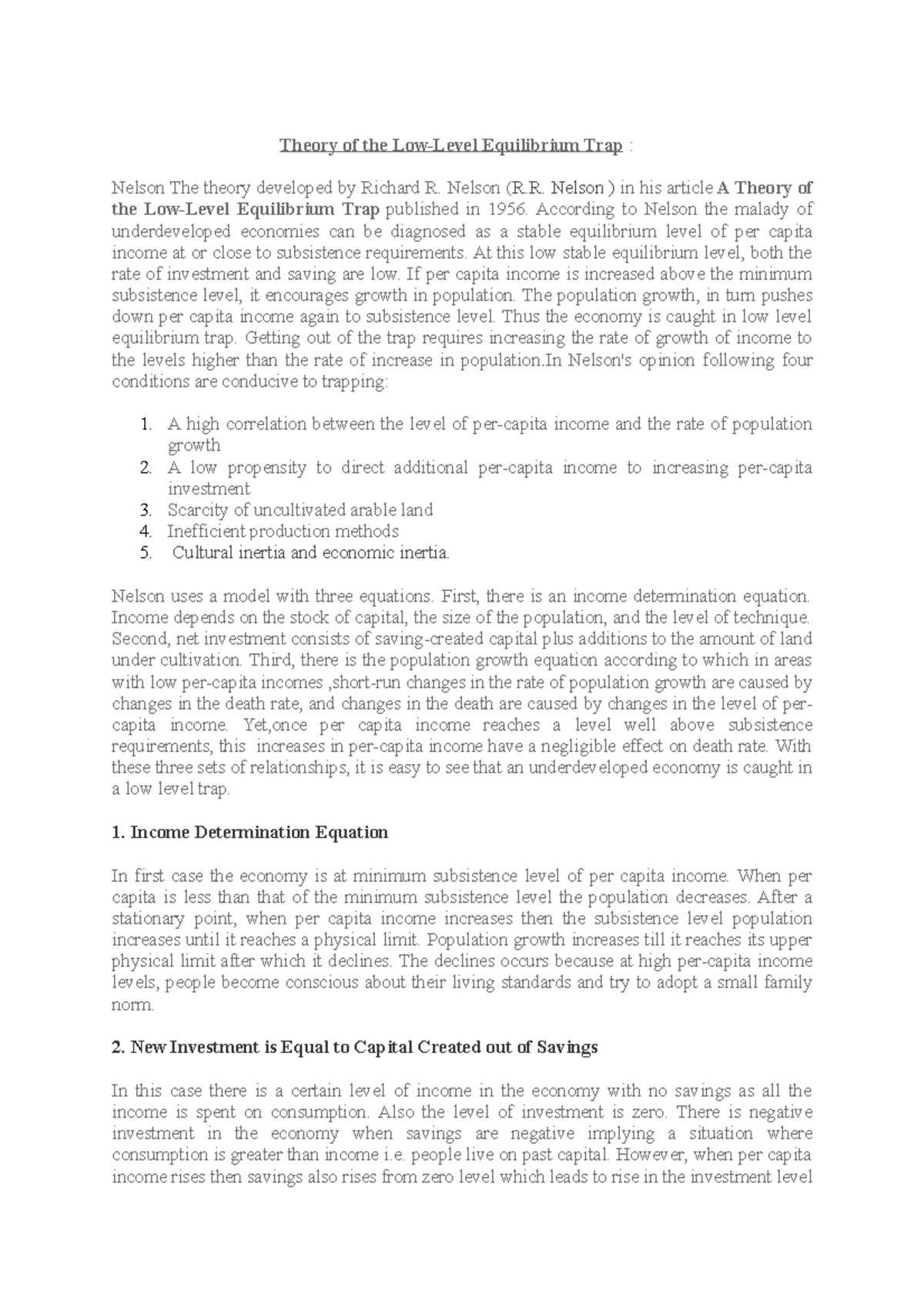 Theory of the Low - Developement Economics - Theory of the Low-Level ...