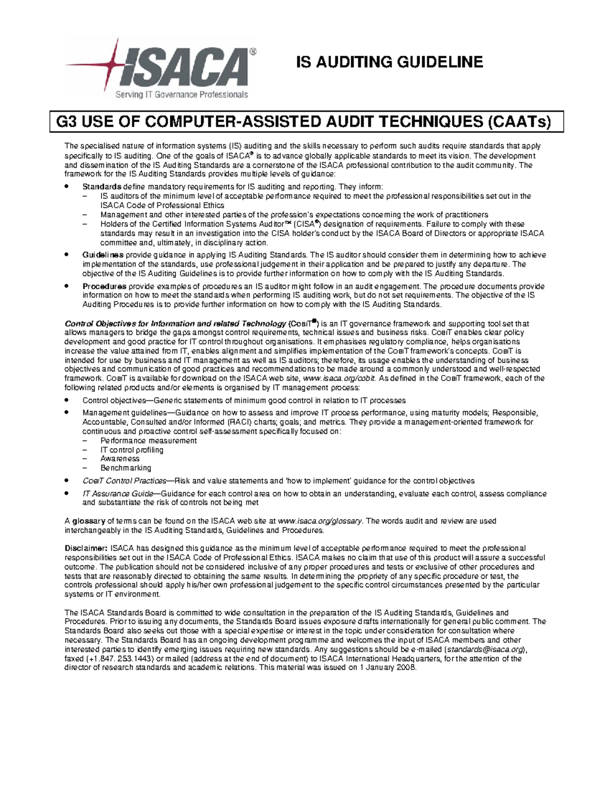 Use of Caats - accounting materials - IS AUDITING GUIDELINE G3 USE OF ...