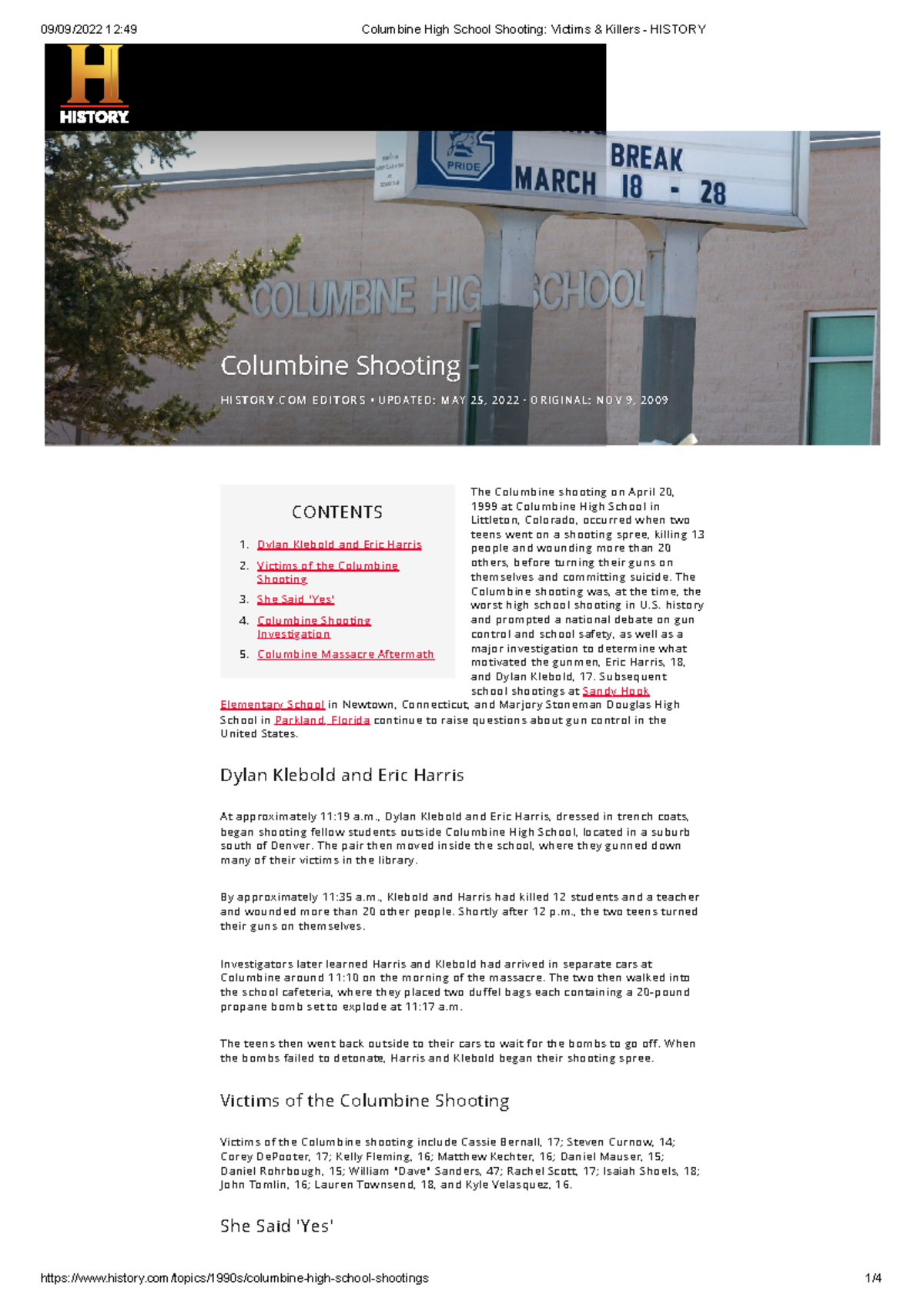 Columbine High School Shooting Victims Killers - History - The ...