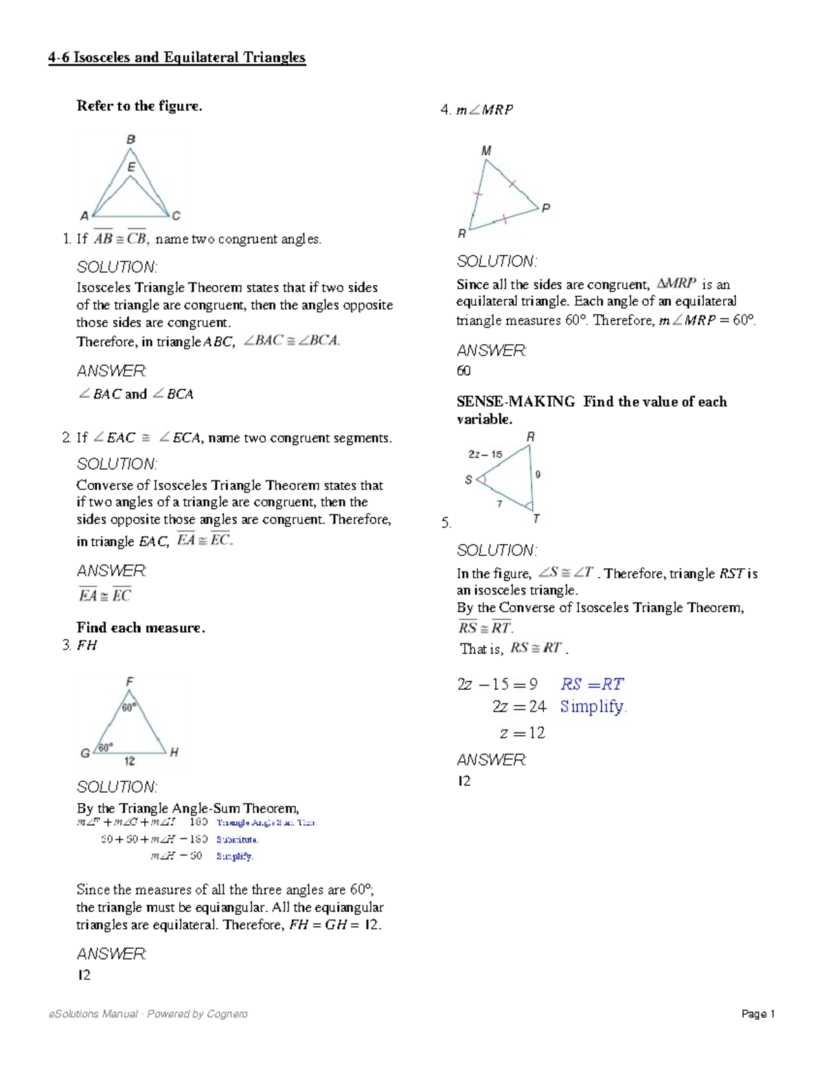 4-6 Isosceles and Equilateral Triangles - Refer to the figure. If name ...