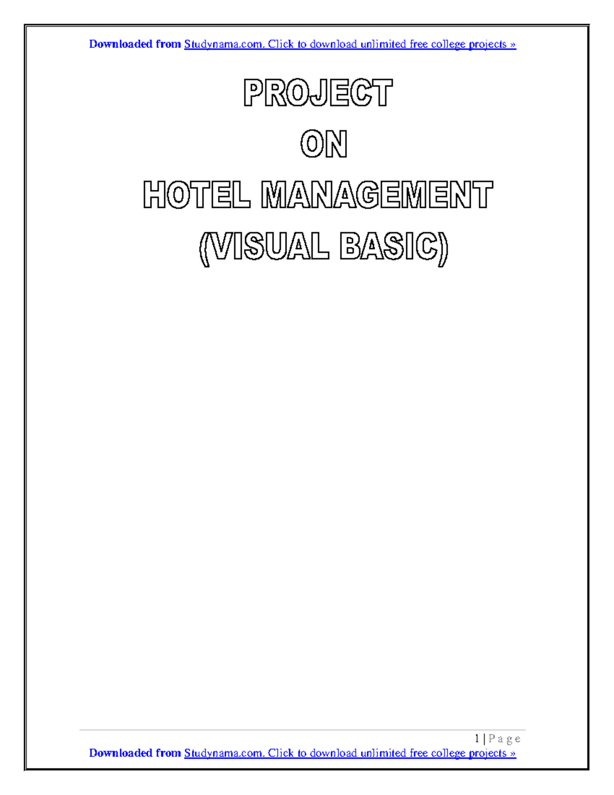 Hotel Management Visual Basic BCA Summer Training Project Report PDF Download - ####### 1 | P a ...