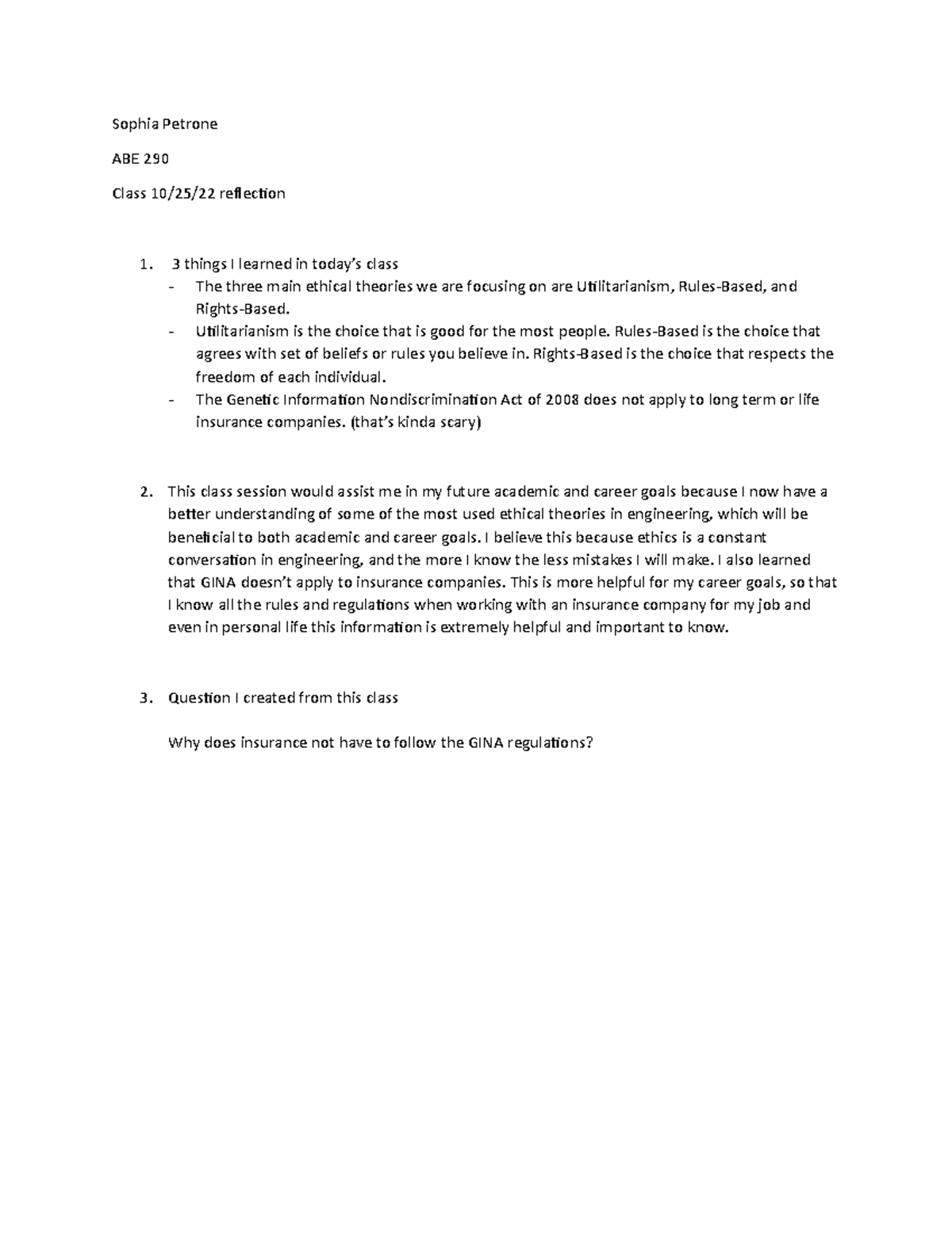 Abe 10.25 reflection - Sophia Petrone ABE 290 Class 10/25/22 reflection ...