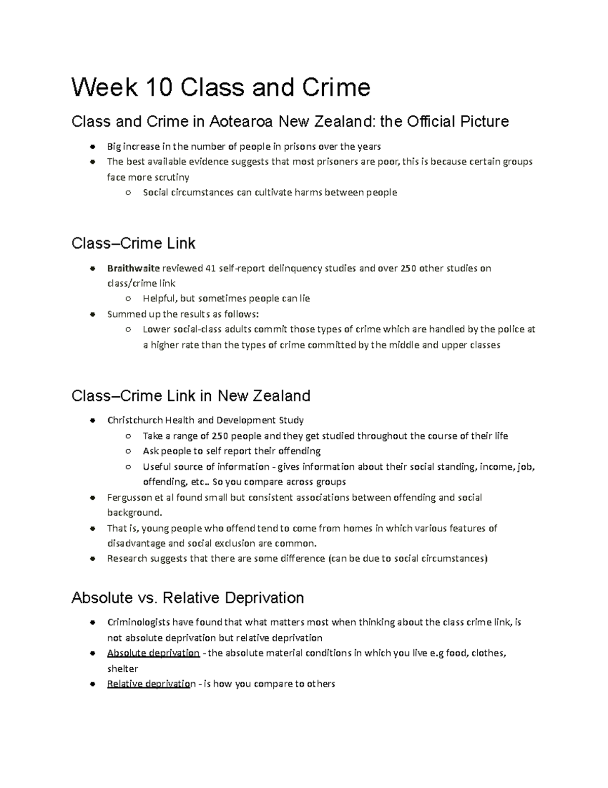 CRIM111 Class and Crime P1 - Week 10 Class and Crime Class and Crime in ...