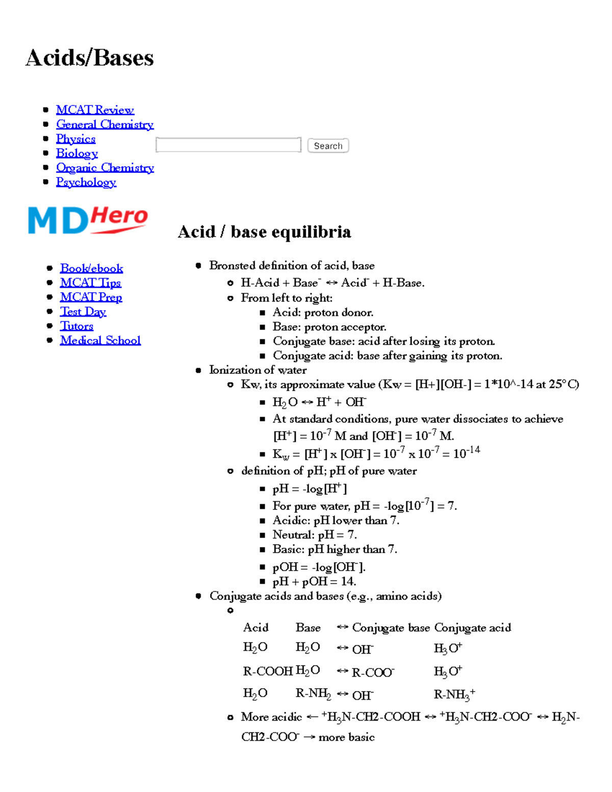 General properties of acid base reaction chemistry - Acids/Bases MCAT ...