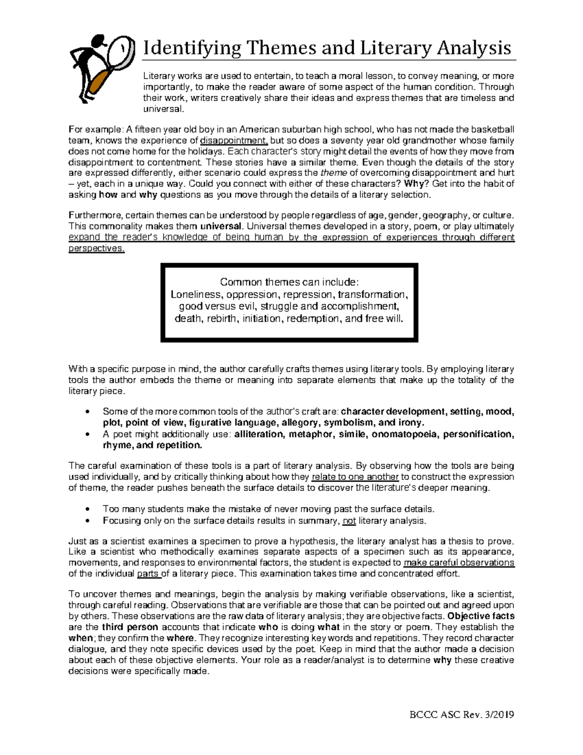 Identifying-themes - read - BCCC ASC Rev. 3/ Identifying Themes and ...