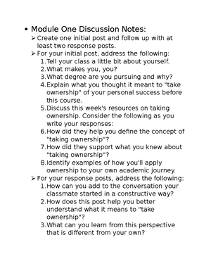 SNHU 107 Module one notes - SNHU 107 P.O.W.E Chapter One P.O.W.E ...