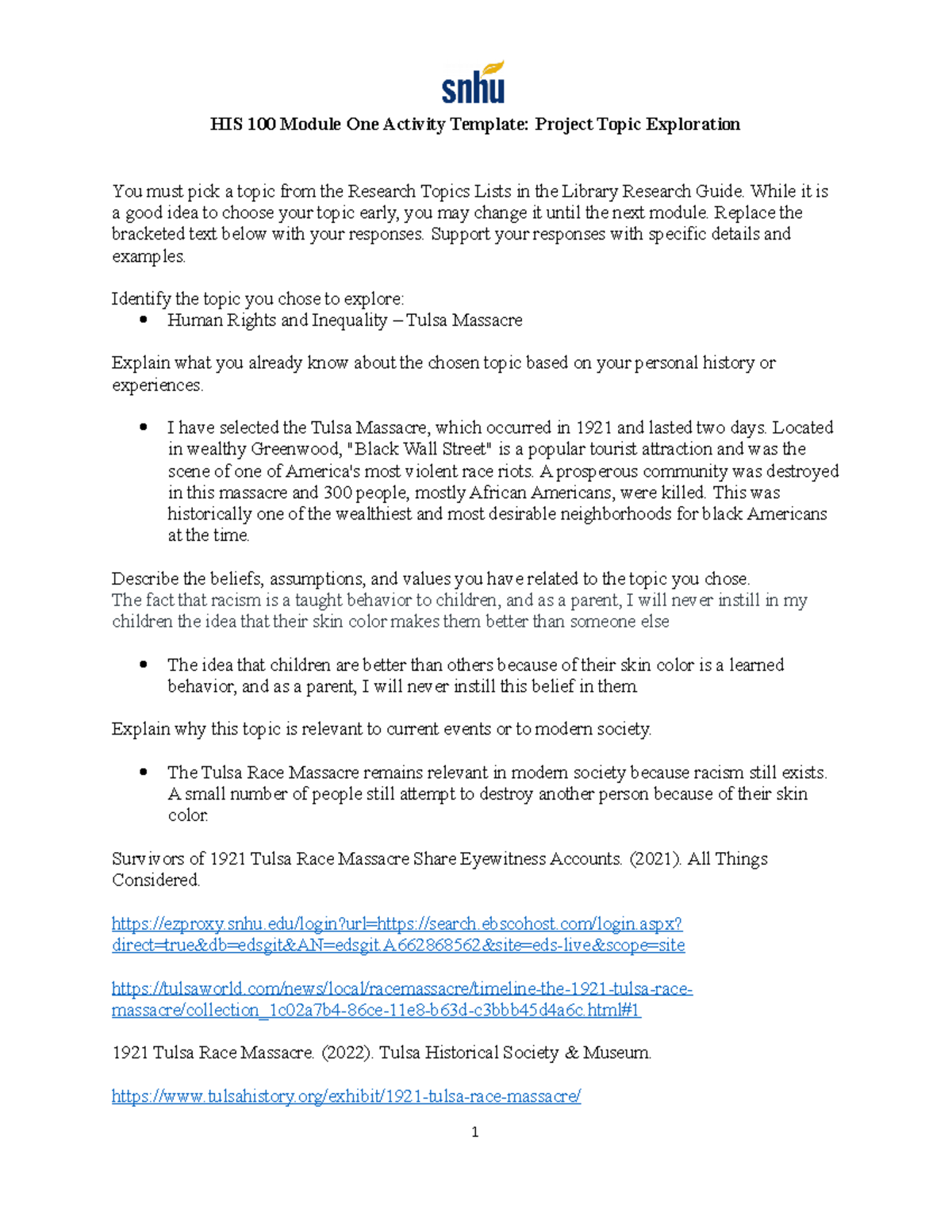 Module one Activity - Importance of History - HIS 100 Module One ...