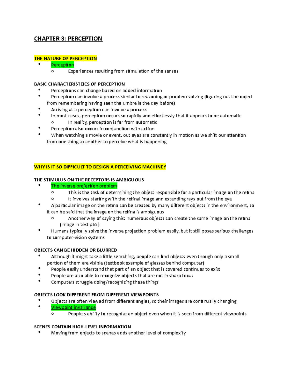 Chapter 3: Perception - CHAPTER 3: PERCEPTION THE NATURE OF PERCEPTION ...