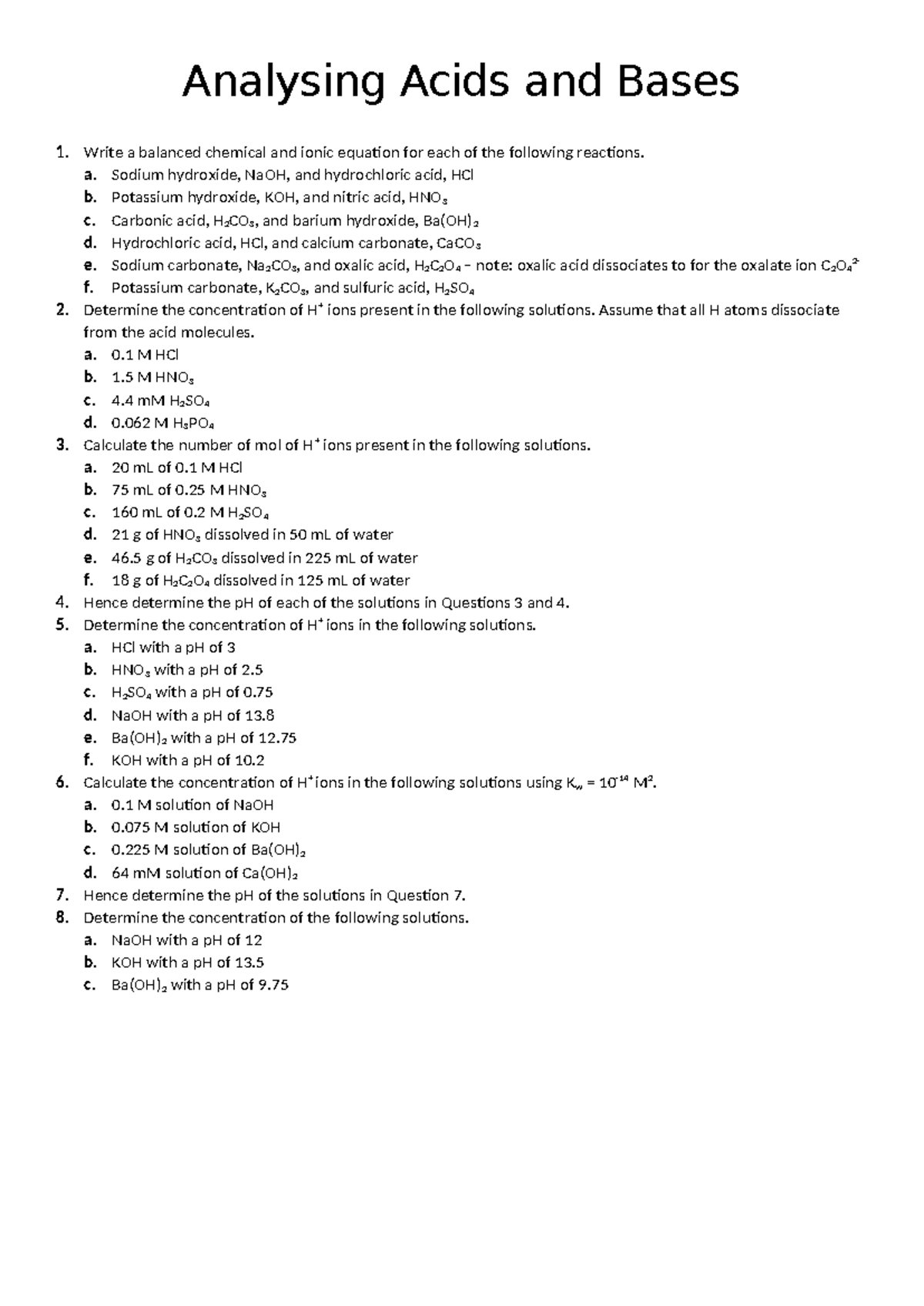 Analysing Acids and Bases worksheet copy - Analysing Acids and Bases ...