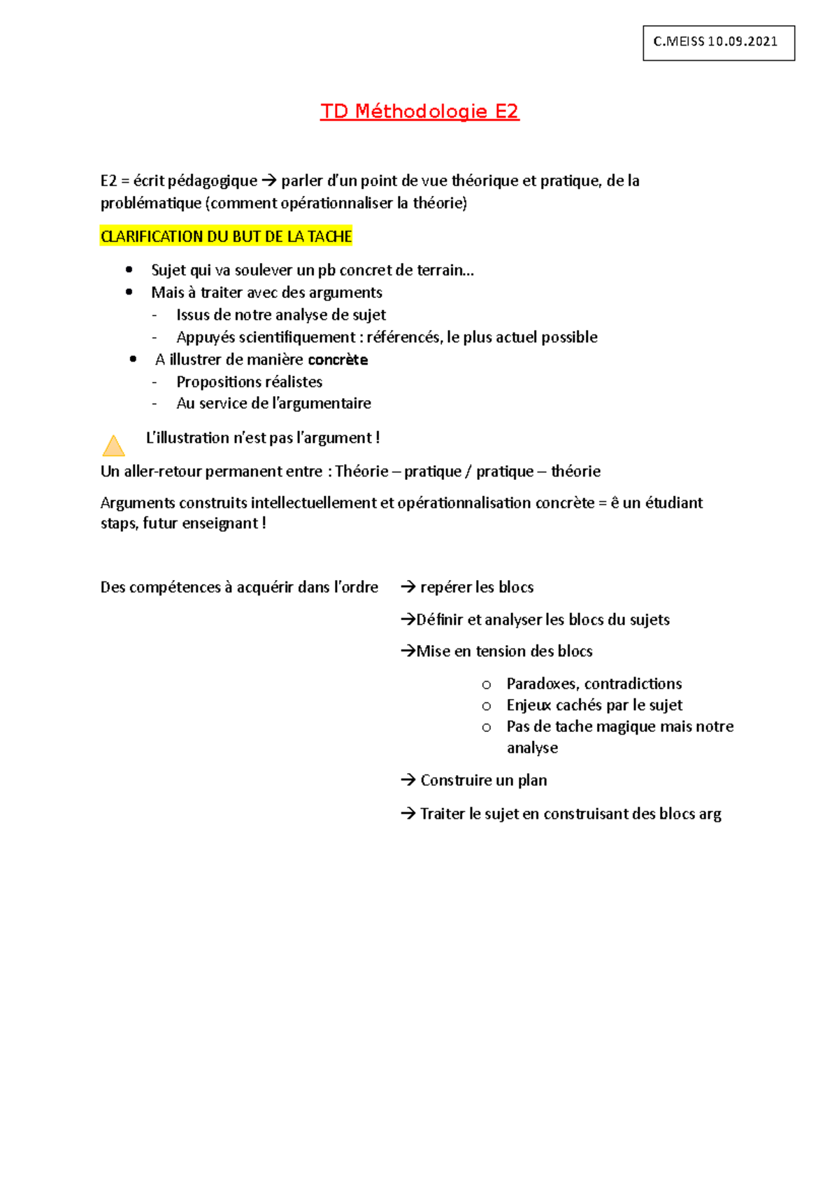 TD1 méthodo meiss - Methodo E2 - TD Méthodologie E E2 = écrit ... TD1 méthodo meiss - Methodo E2 - TD Méthodologie E E2 = écrit ...