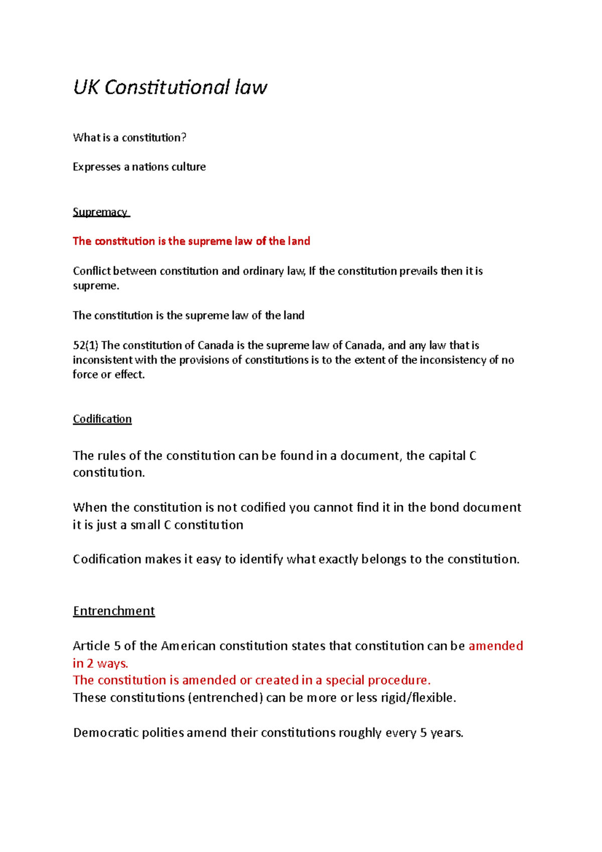 UK Constitutional law - notes - UK Constitutional law What is a ...