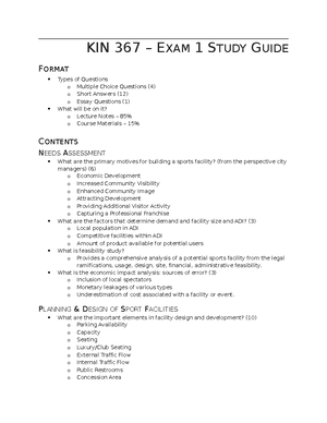 Exam III Study Guide - KIN 367 - 2021 Fall: KIN 367 Study Guide for ...