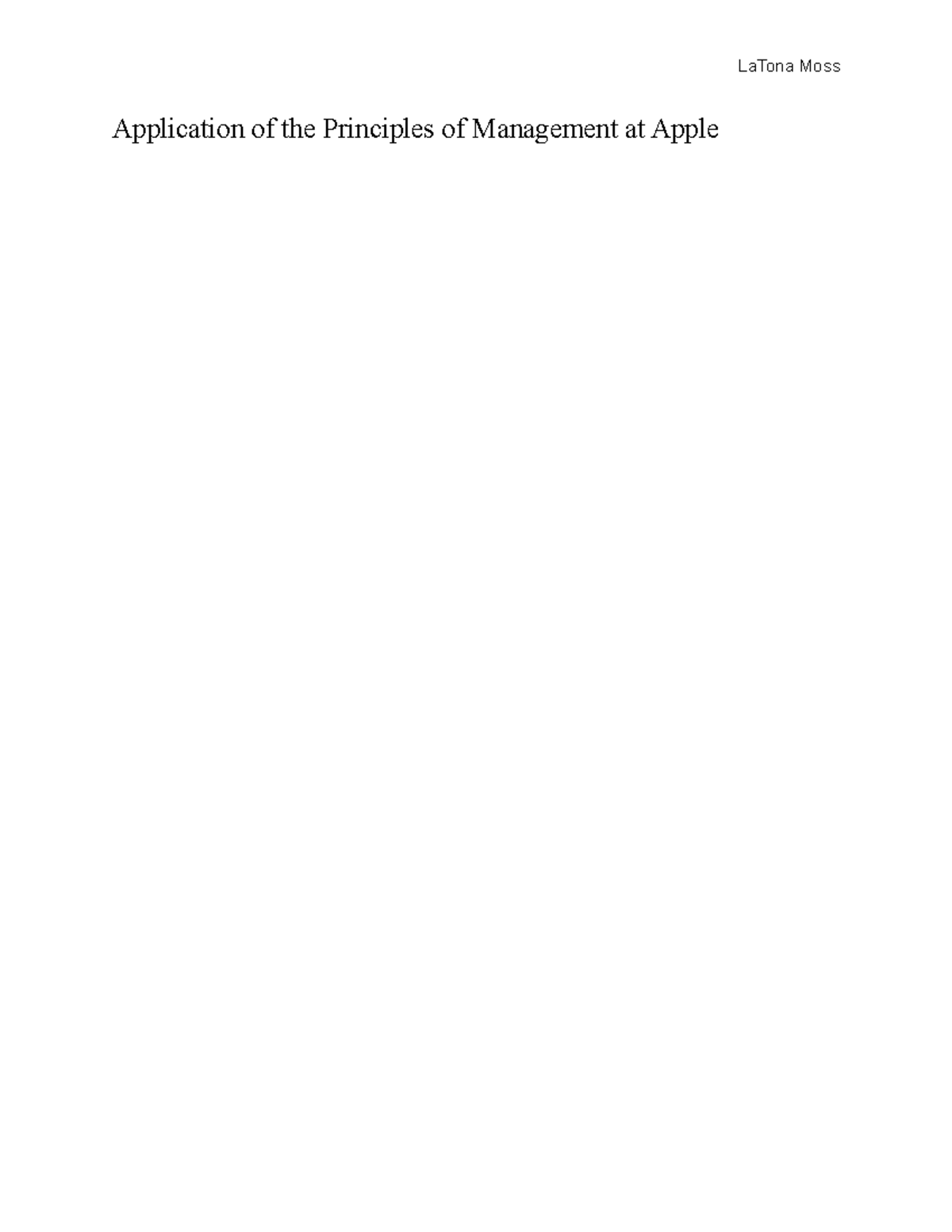 Final Project Apple - Application of the Principles of Management at ...