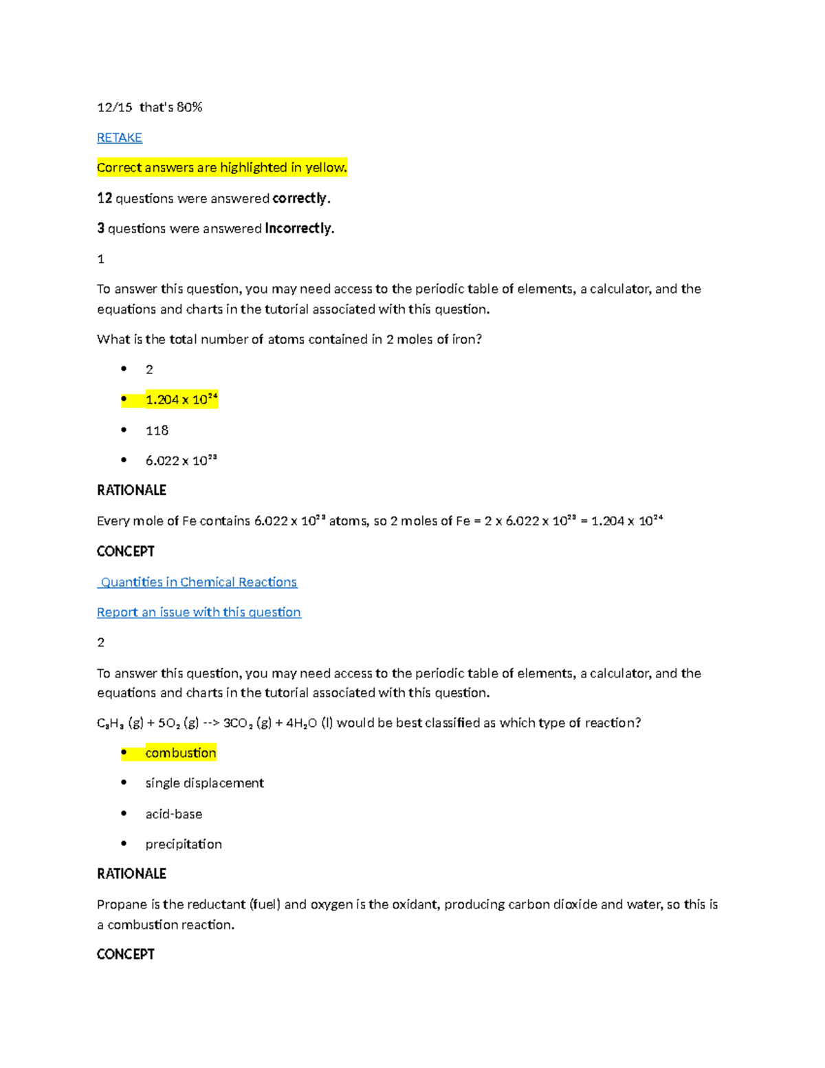 Intro to Chemistry Unit 2 Milestone 2 - 12/15 that's 80% RETAKE Correct ...