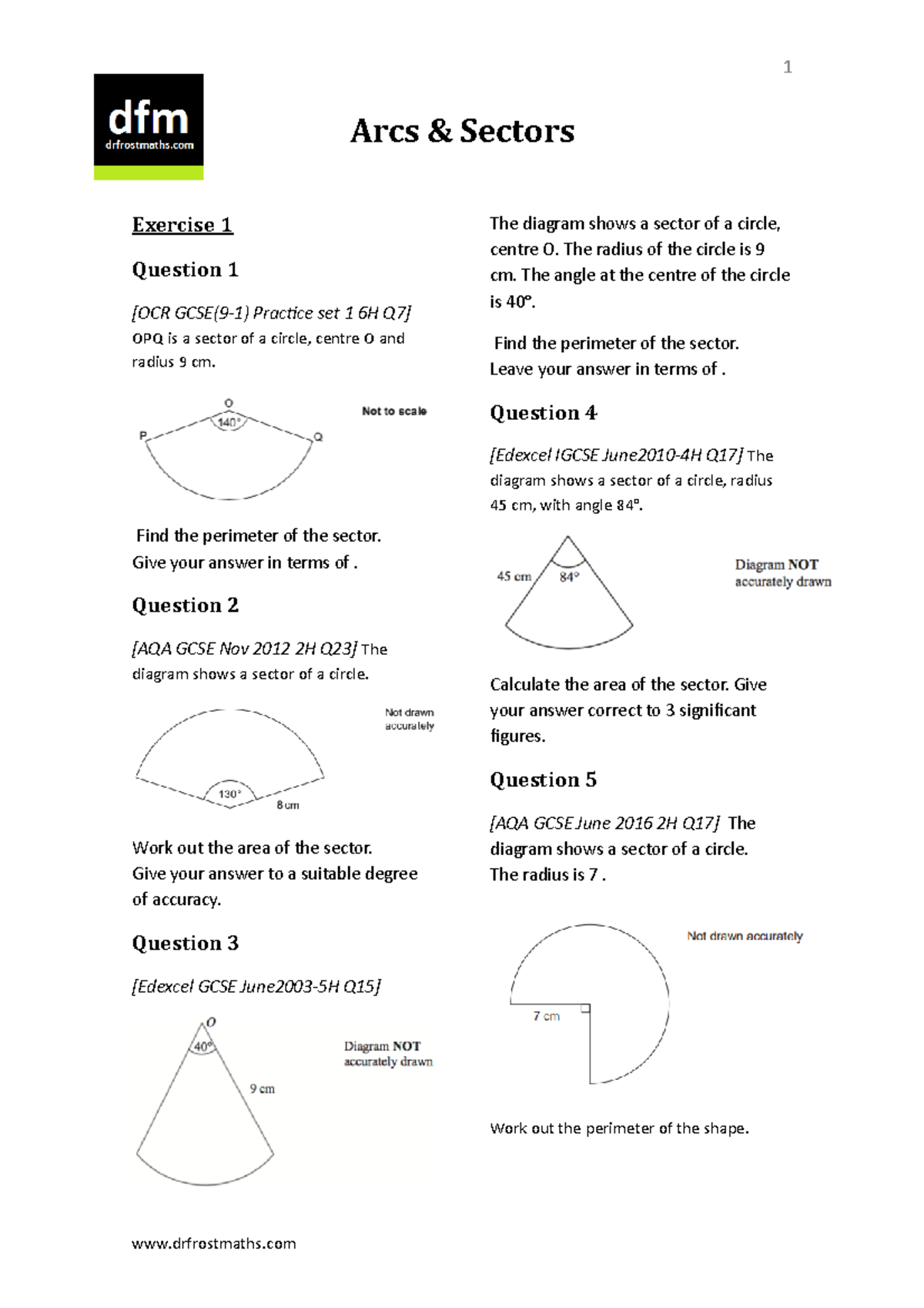 GCSE-Arcs And Sectors - Science - Arcs & Sectors Exercise 1 Question 1 ...