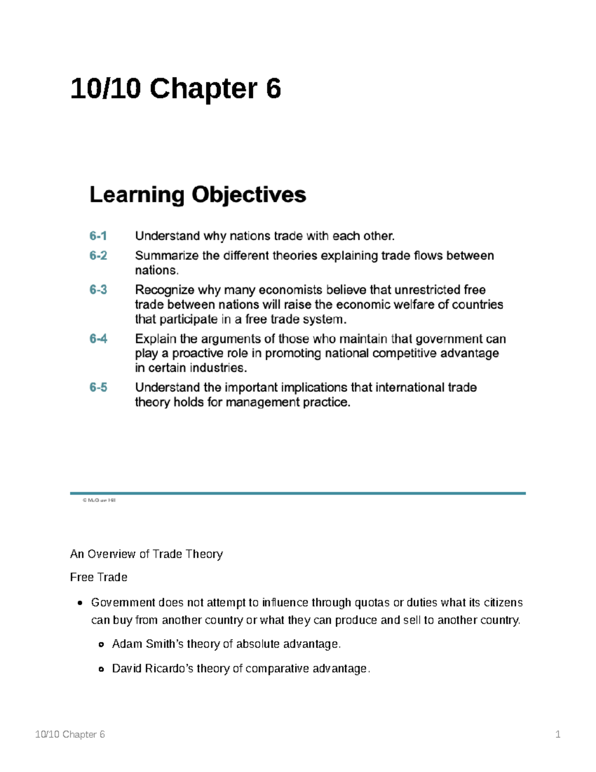 Chapter 6 Lecture Notes - 10/10 Chapter 6 An Overview of Trade Theory ...