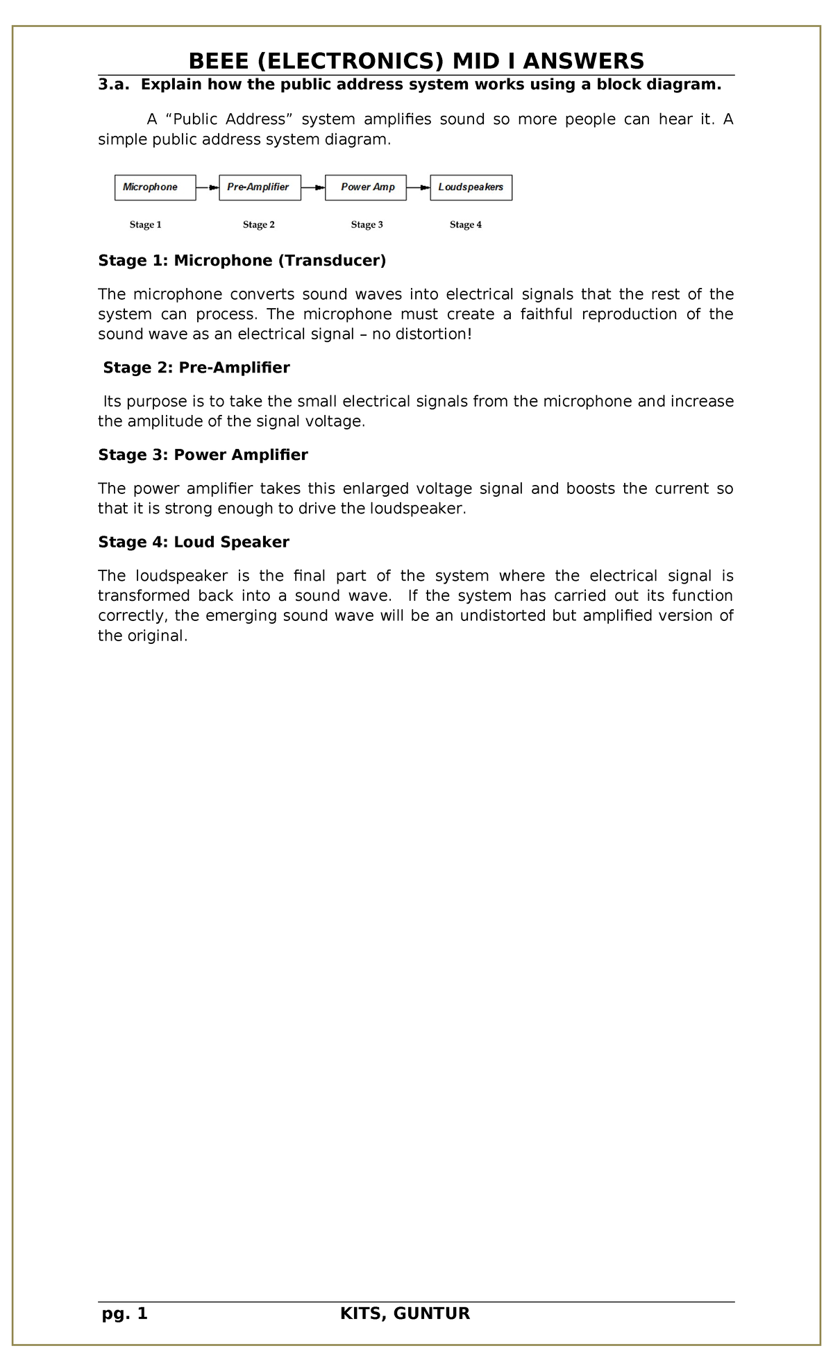 2024-25 BEEE Assignement II Material - BEEE (ELECTRONICS) MID I ANSWERS ...