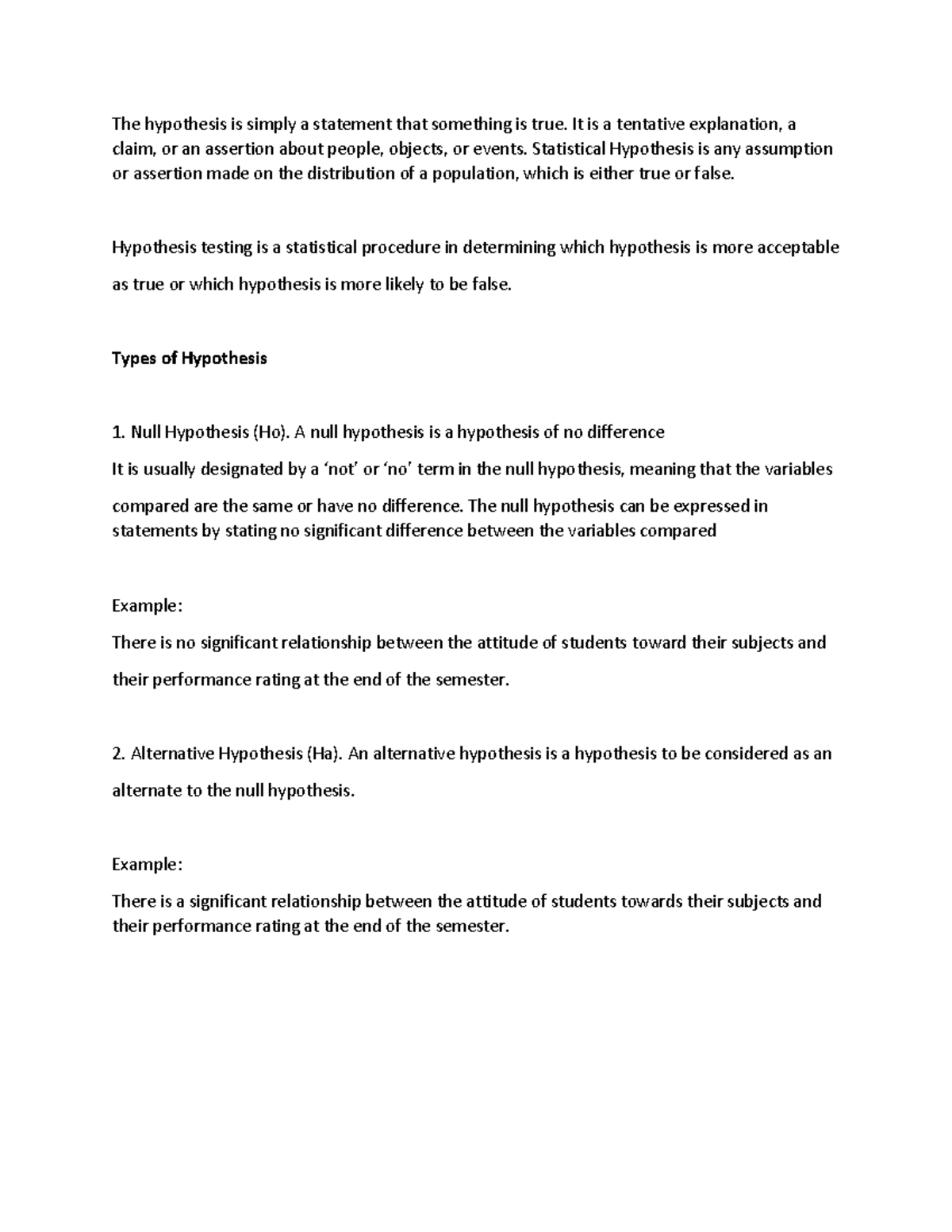 Business Research - The hypothesis is simply a statement that something ...