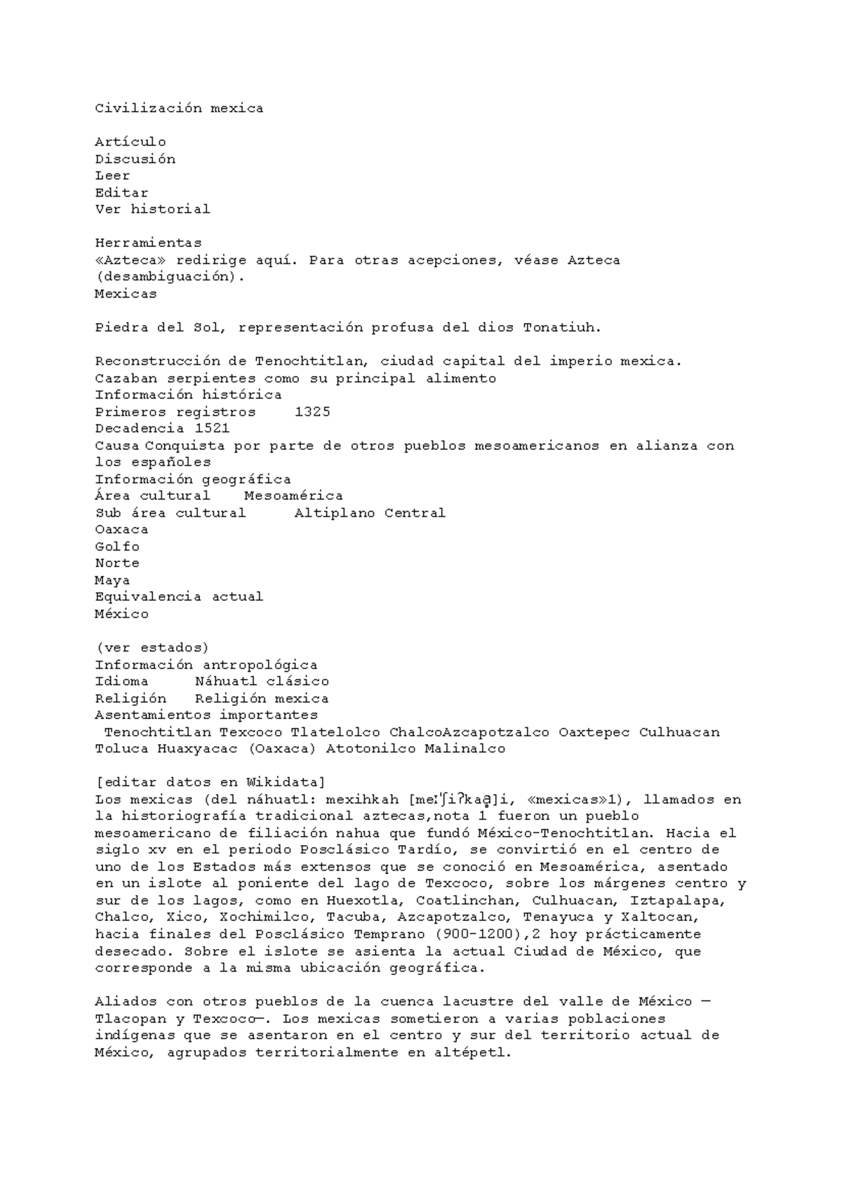 Civilización mejica - Civilización mexica Artículo Discusión Leer ...