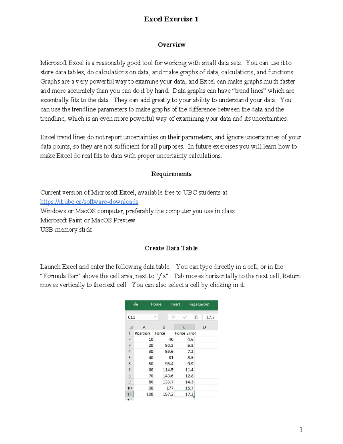 Excel Exercise 1 - You can use it to store data tables, do calculations ...