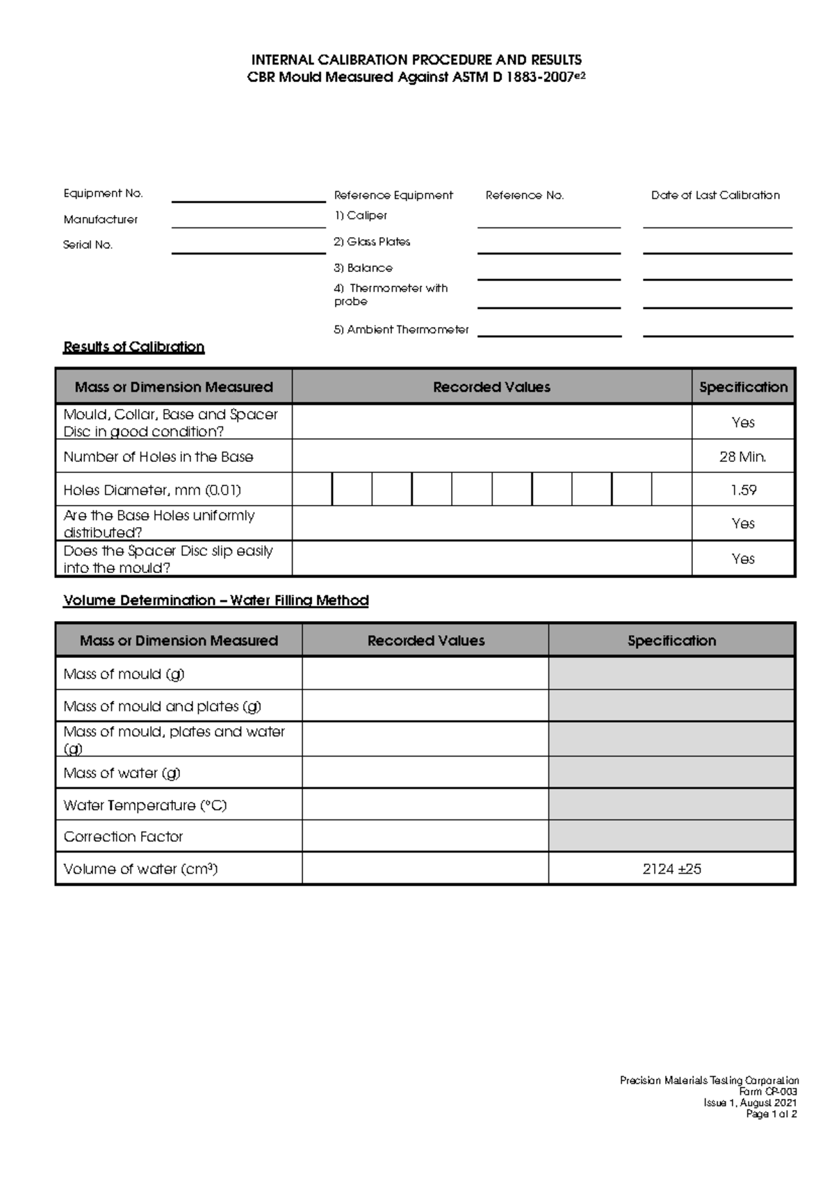 Form CP-003 CBR Mould Measured Against ASTM D 1883-2007 e2 Issue 3, Feb ...