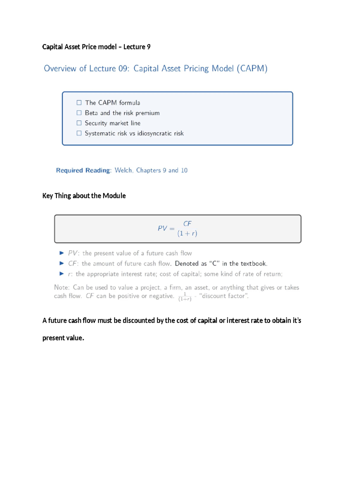 Capital Asset Price model - L1 - Capital Asset Price model – Lecture 9 ...
